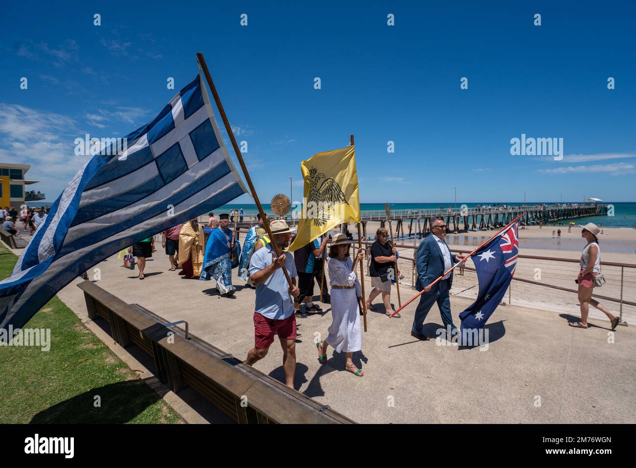Adelaide, Australia. 8 January 2023 .Greek orthodox community carry the ...