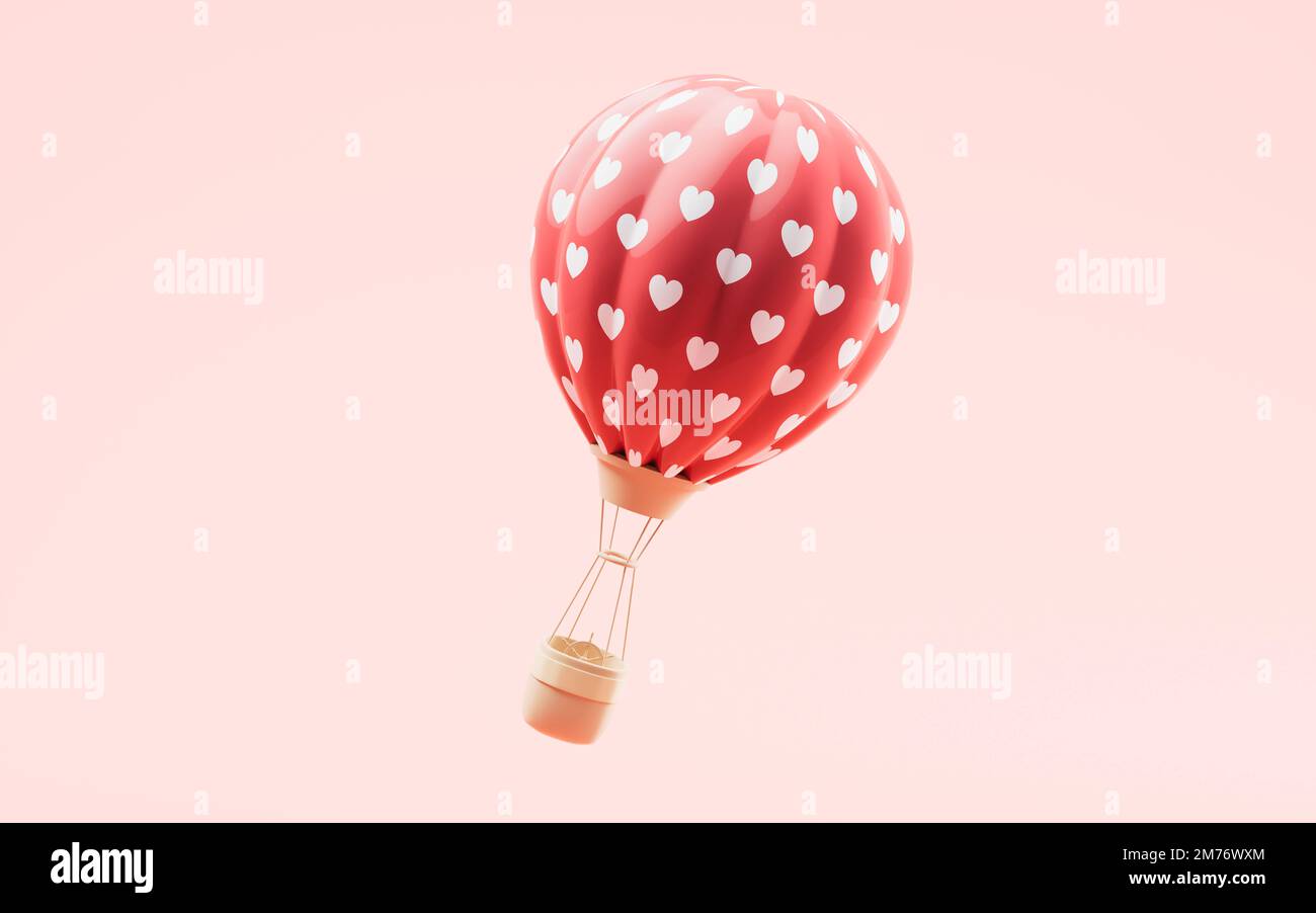 Hot air balloon and love heart shape, 3d rendering. Digital drawing ...