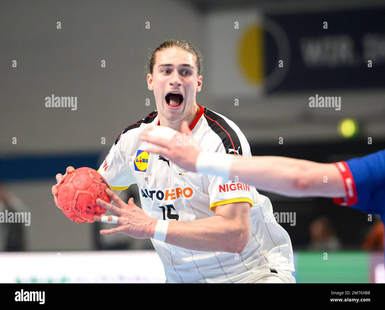 Juri KNORR (GER) action, men's handball country game, friendly match ...