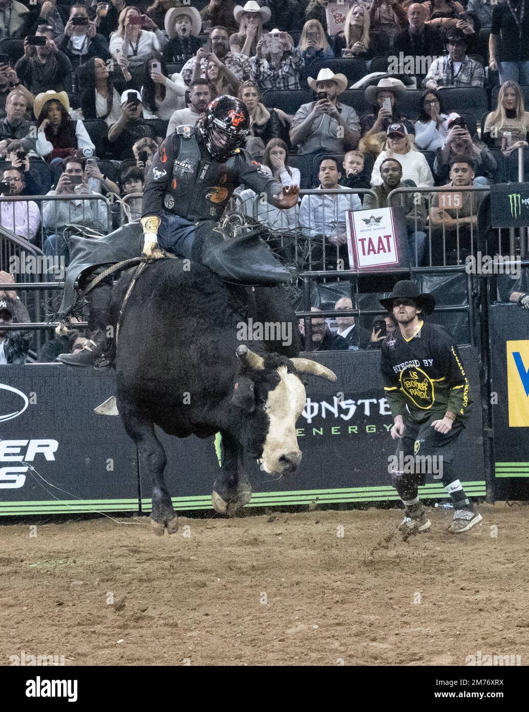 New York, New York, USA. 7th Jan, 2023. Professional bull rider ANDREW ALVIDREZ of Seminole, TX ...