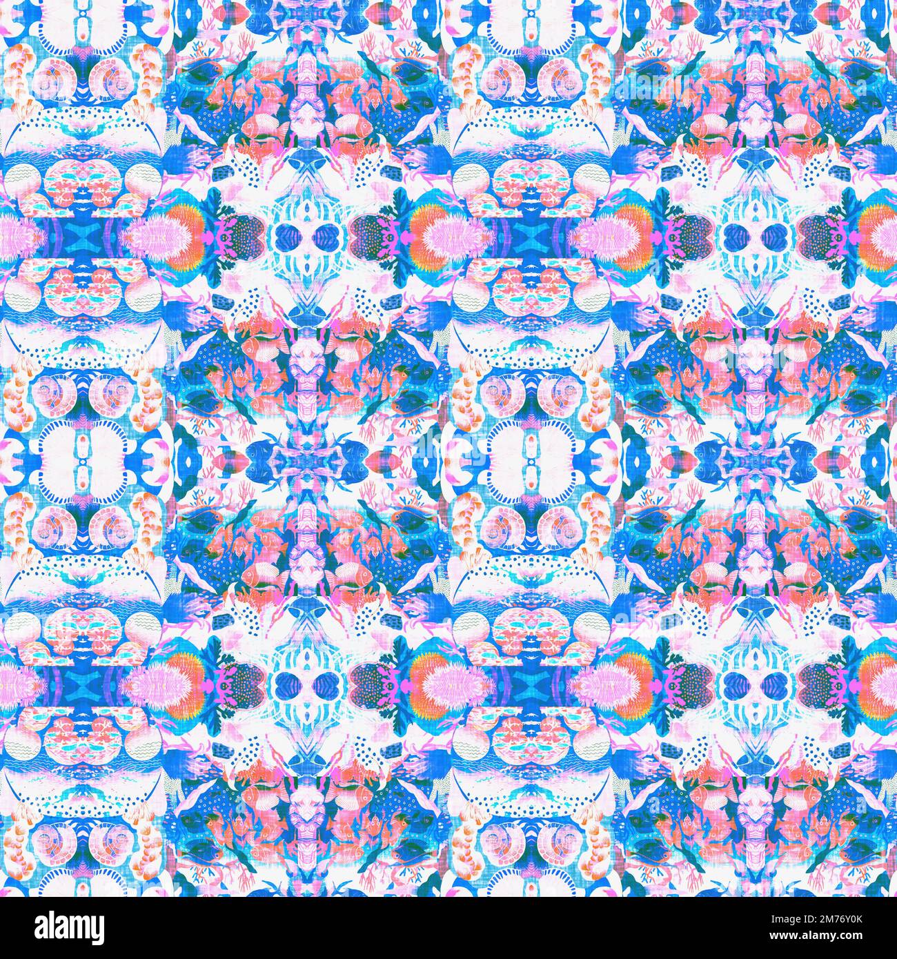 Washed Red Blue blur white vibrant watercolor batik azulejos tile ...