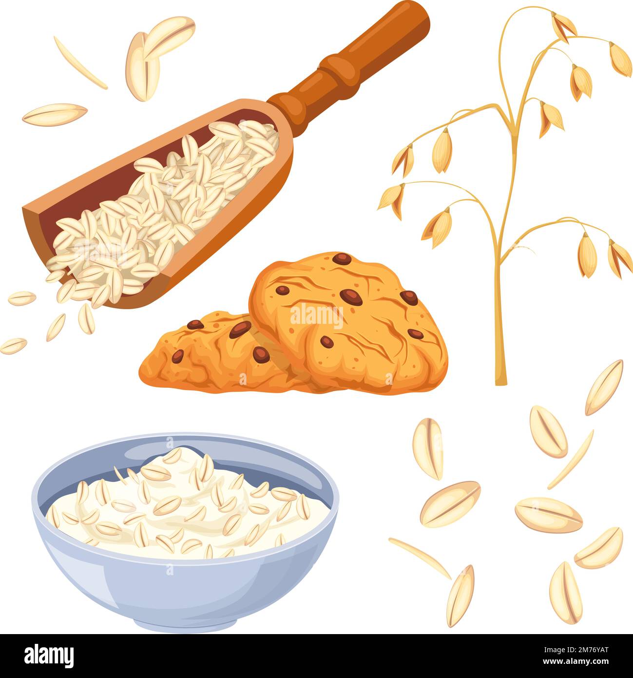 oatmeal food healthy set cartoon vector illustration Stock Vector Image ...