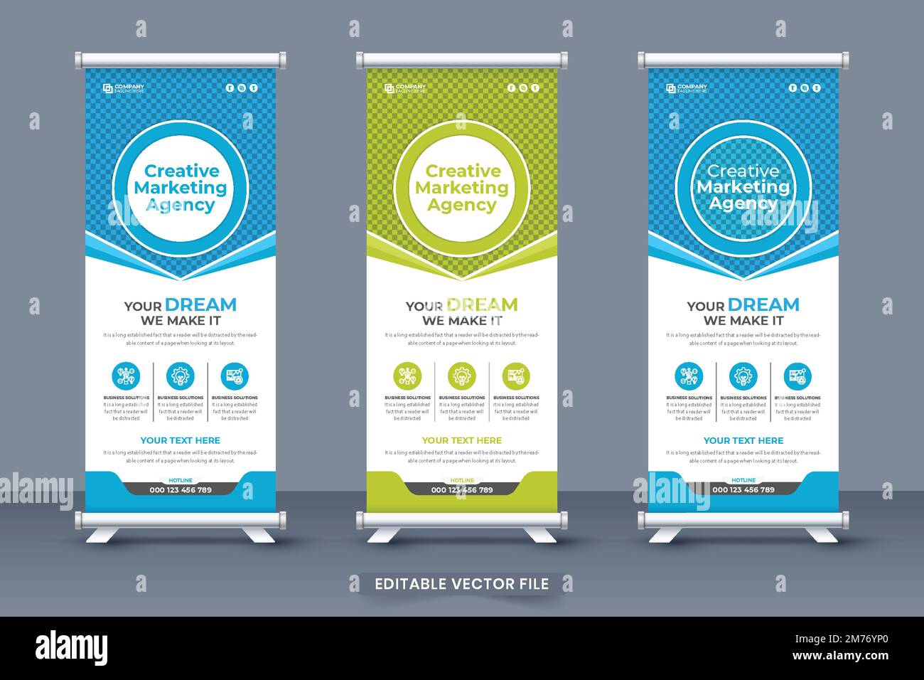 Creative marketing agency standee roll up banner vector with aqua and ...