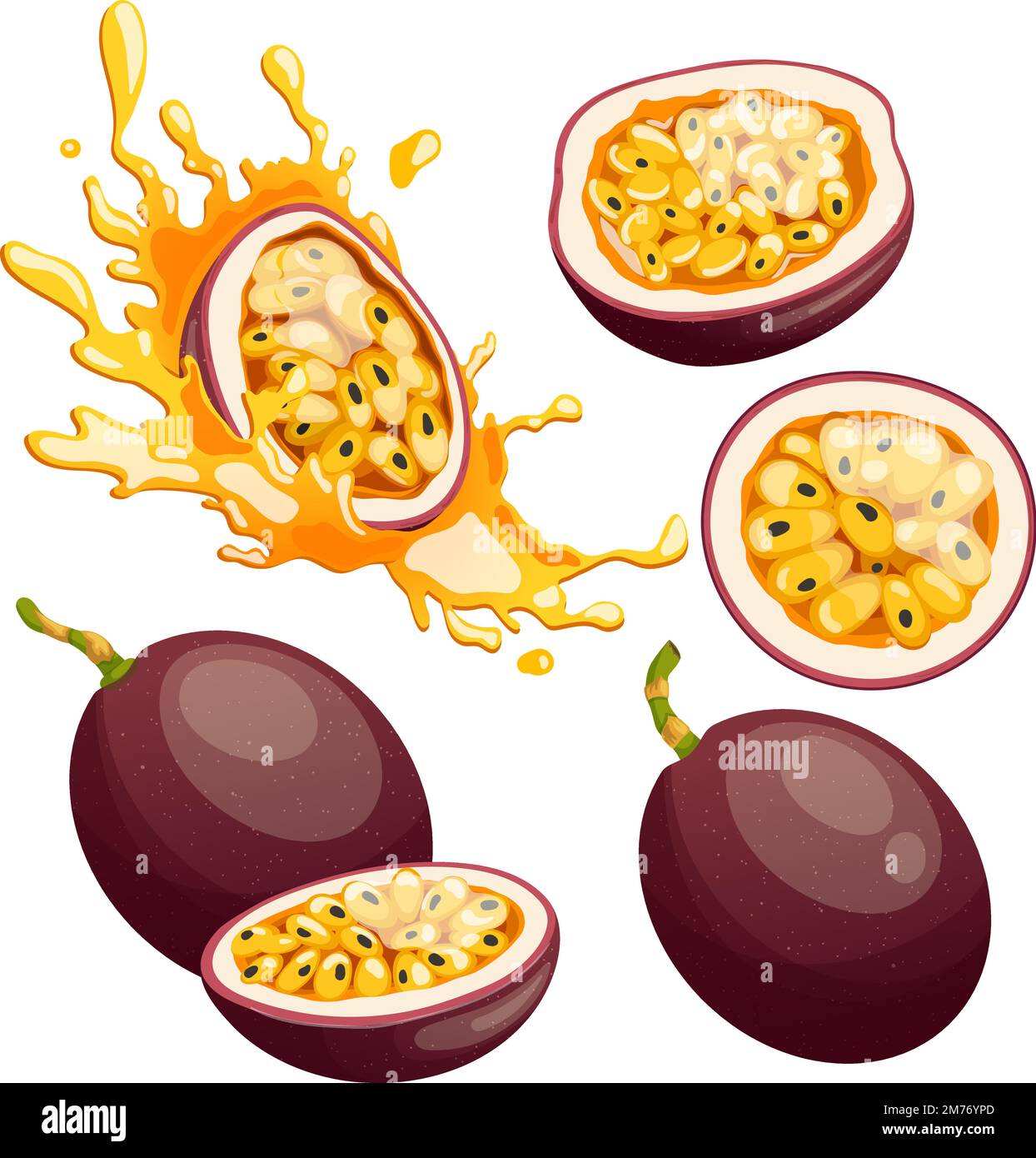 passion fruit fresh food set cartoon vector illustration Stock Vector ...