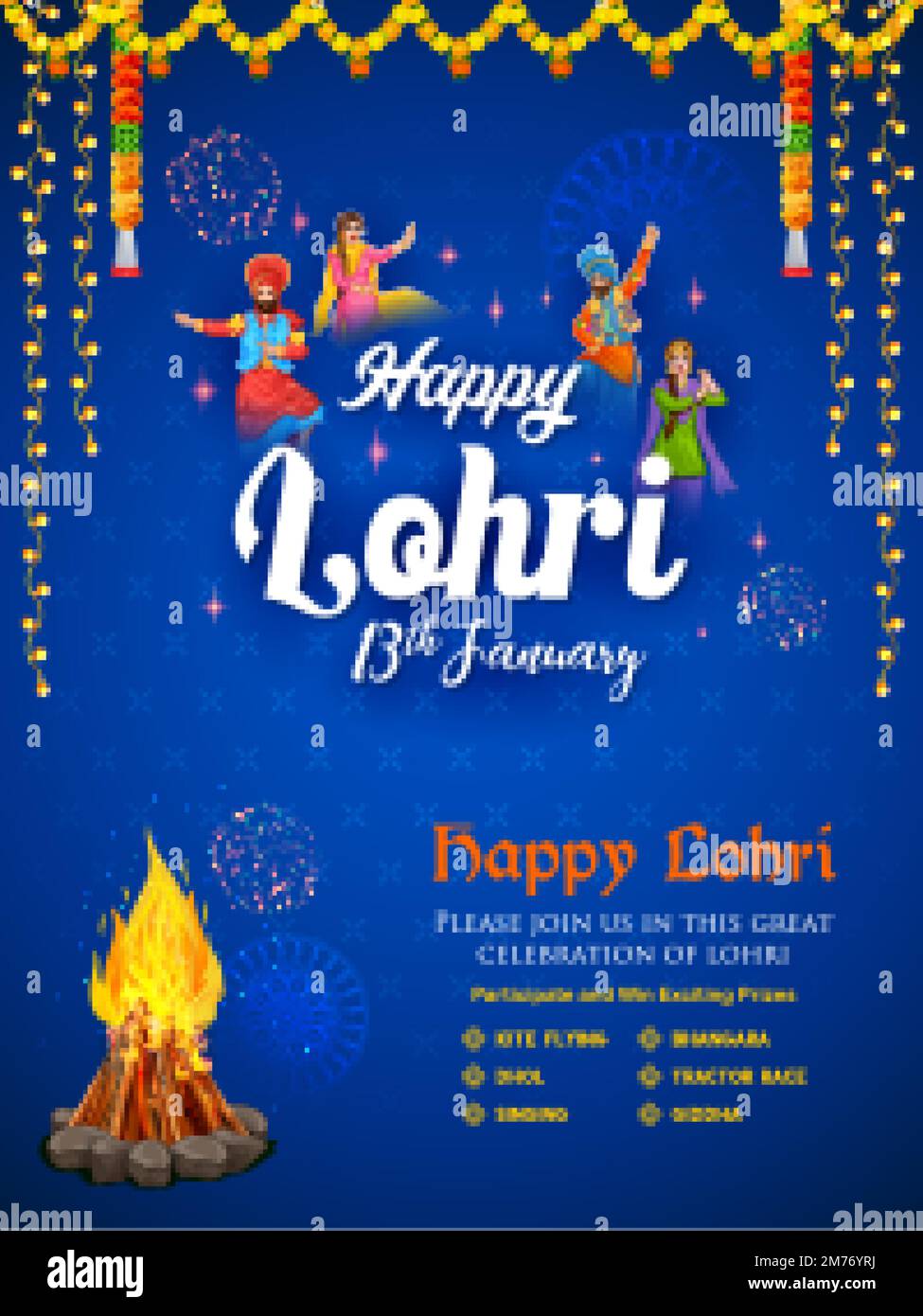 Happy Lohri holiday background for Punjabi festival Stock Vector Image ...