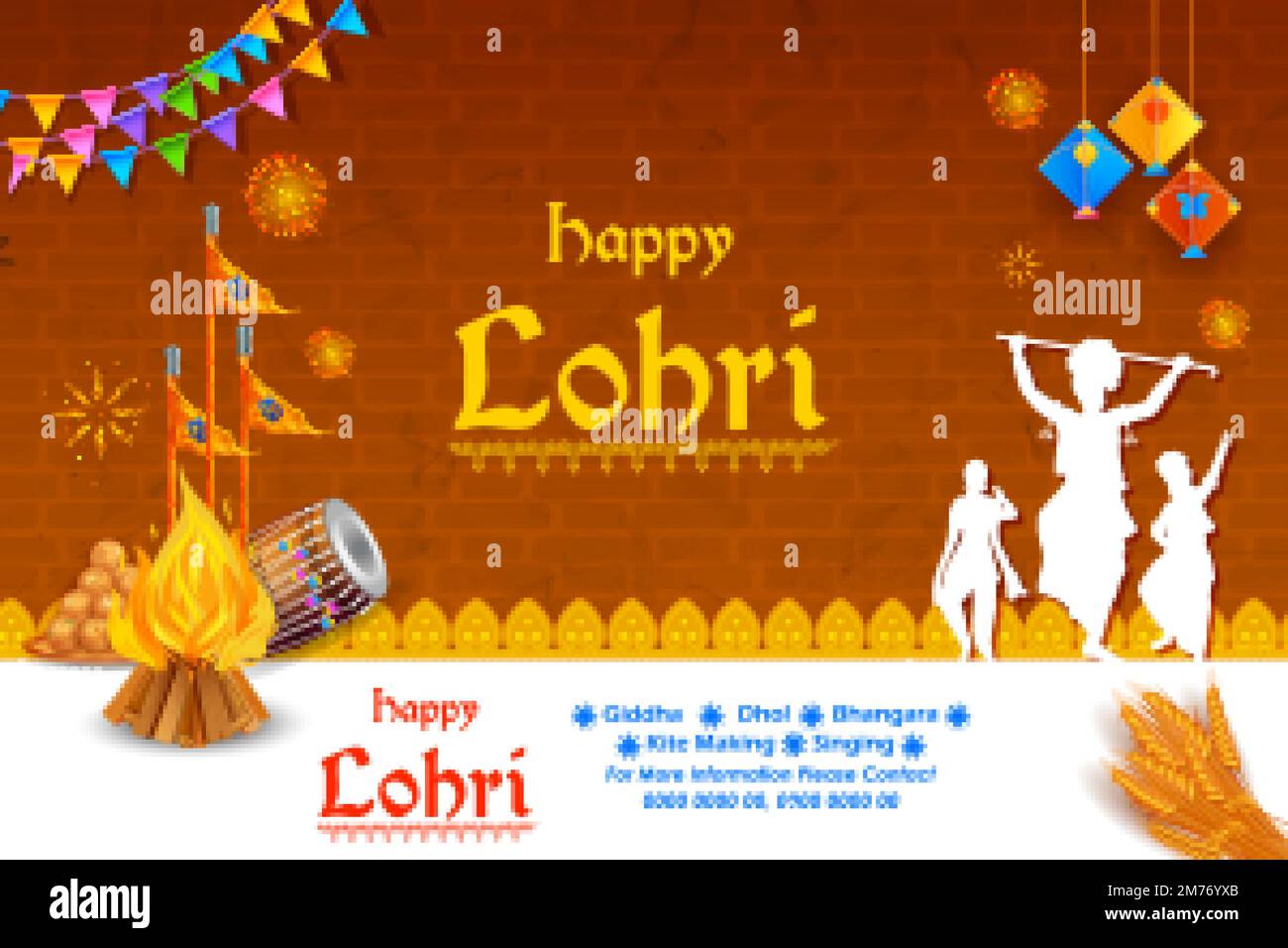Happy Lohri holiday background for Punjabi festival Stock Vector Image ...