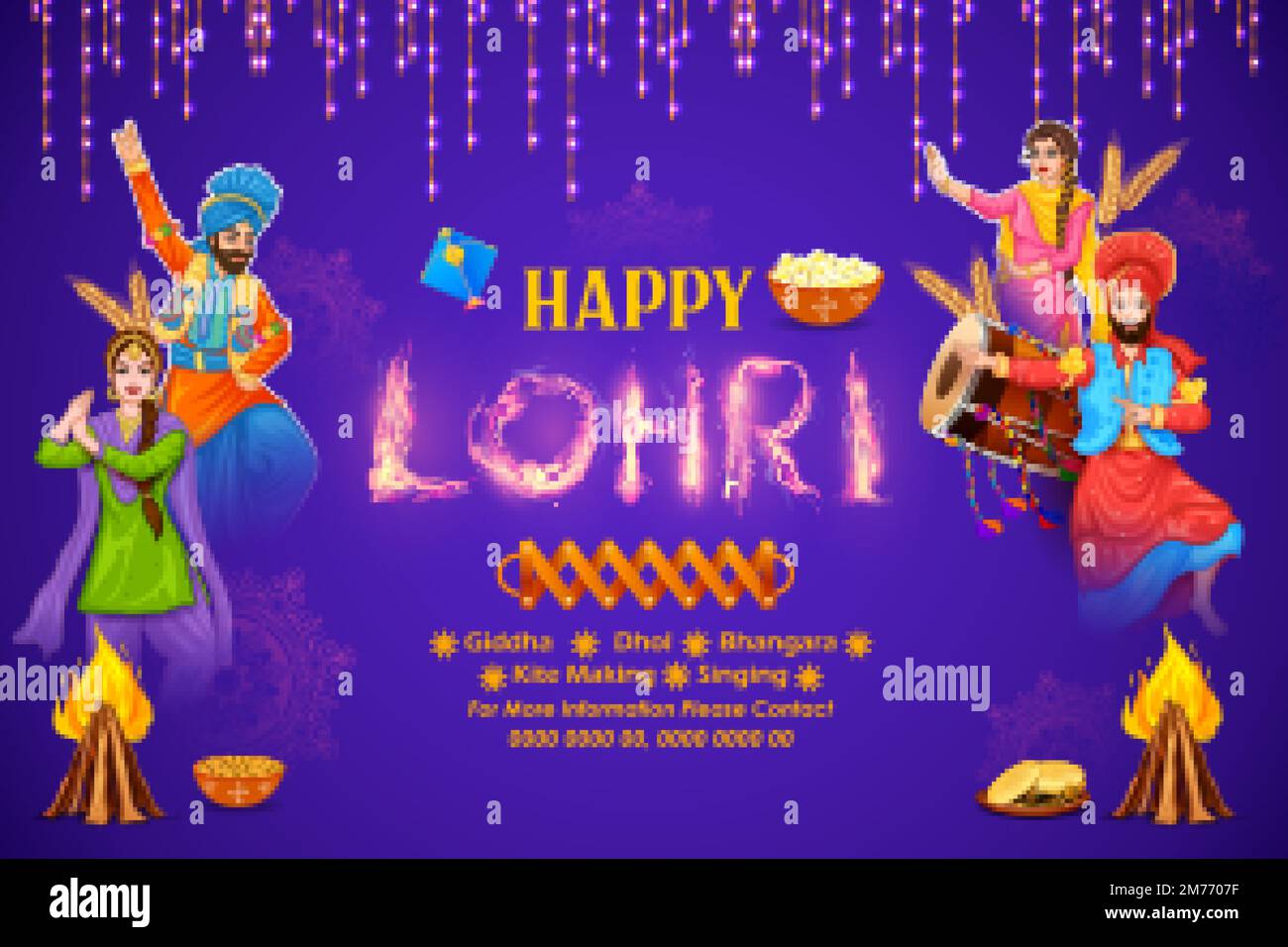 Happy Lohri holiday background for Punjabi festival Stock Vector Image ...