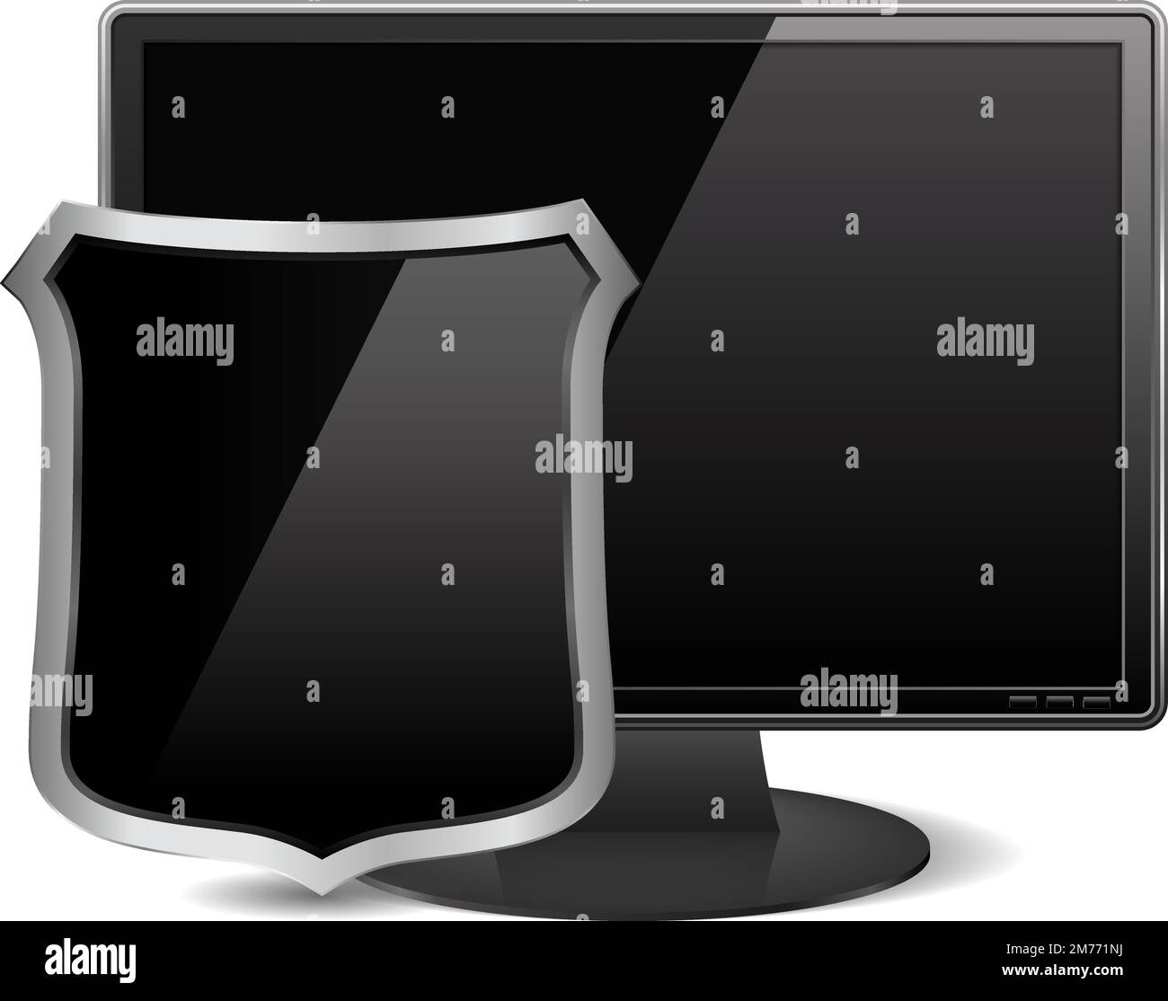 Computer monitor with black shield, vector eps10 illustration Stock ...