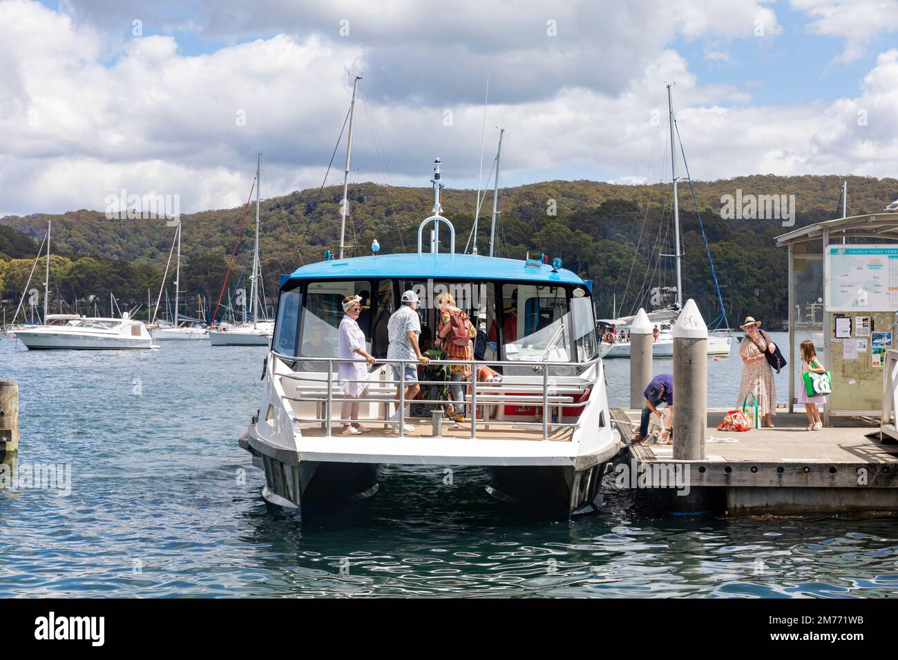 Church Point Commuter wharf precinct, church point ferry being tied to ...