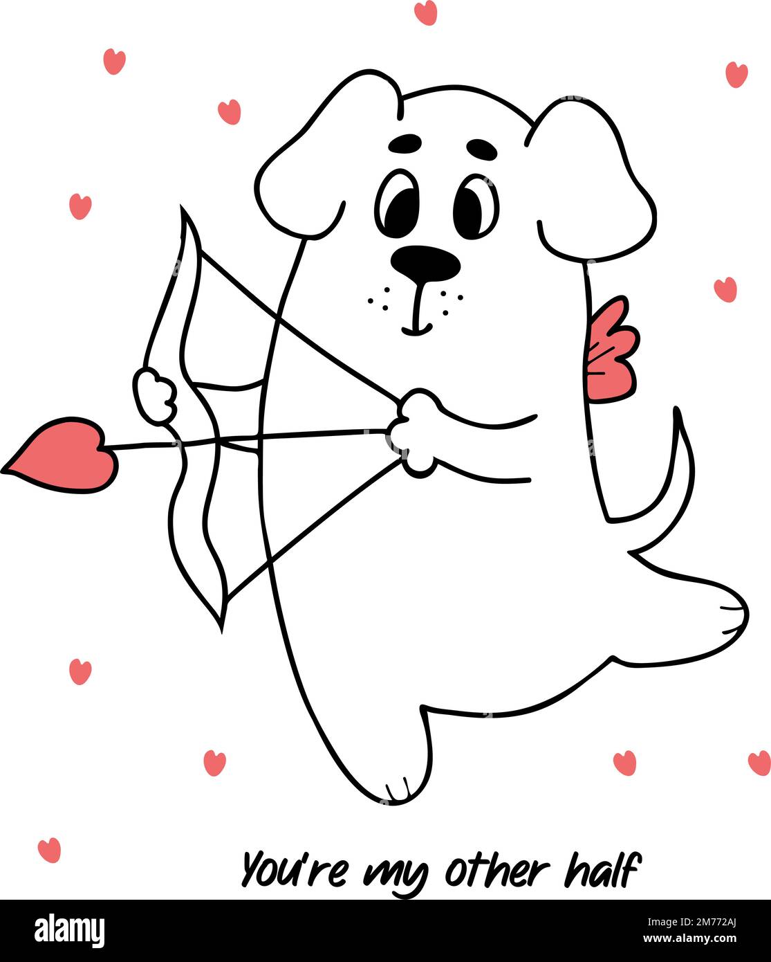 Funny loving cupid dog. Cool valentine card. Vector illustration in ...