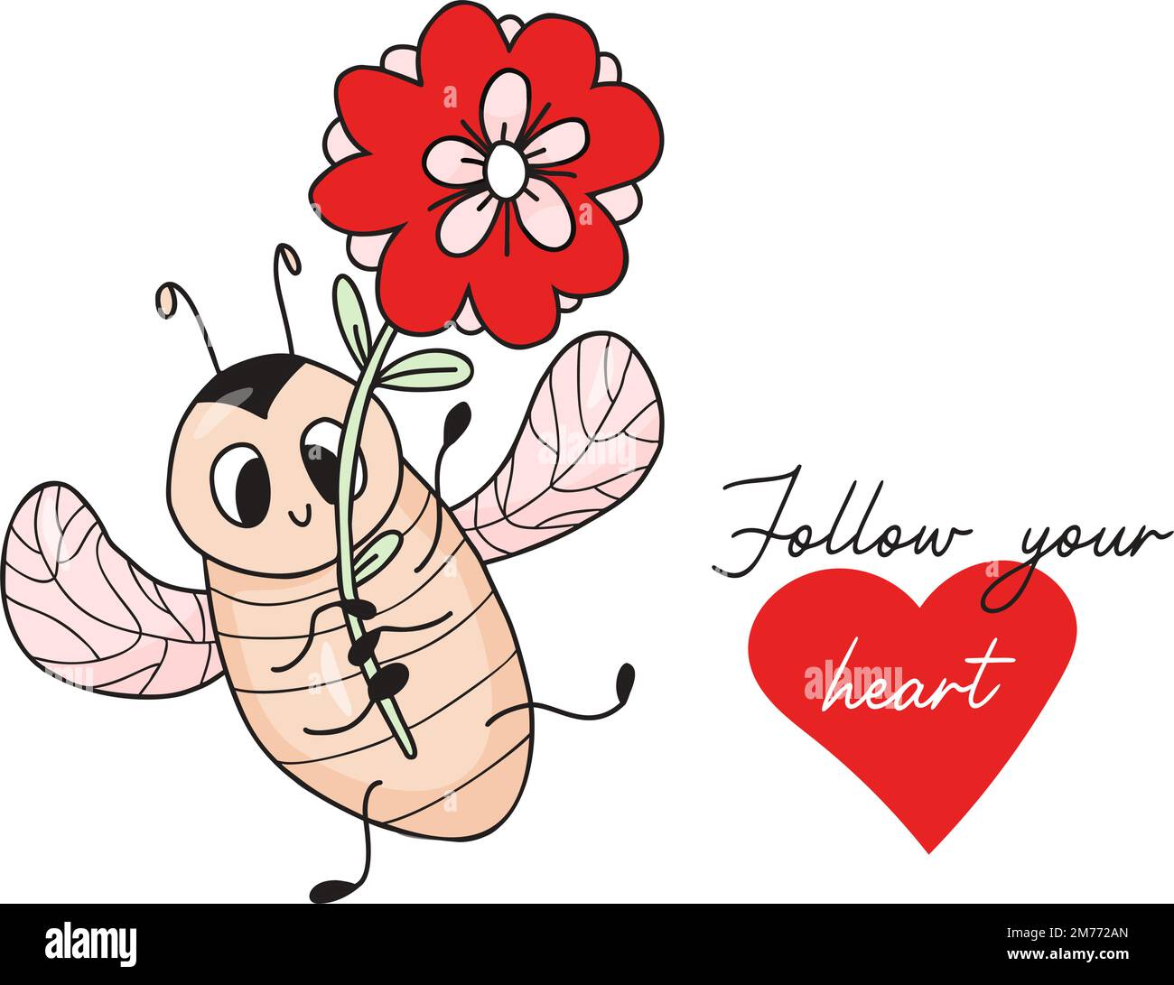 Cool card with ladybug. Enamored insect ladybird with flower. Follow ...