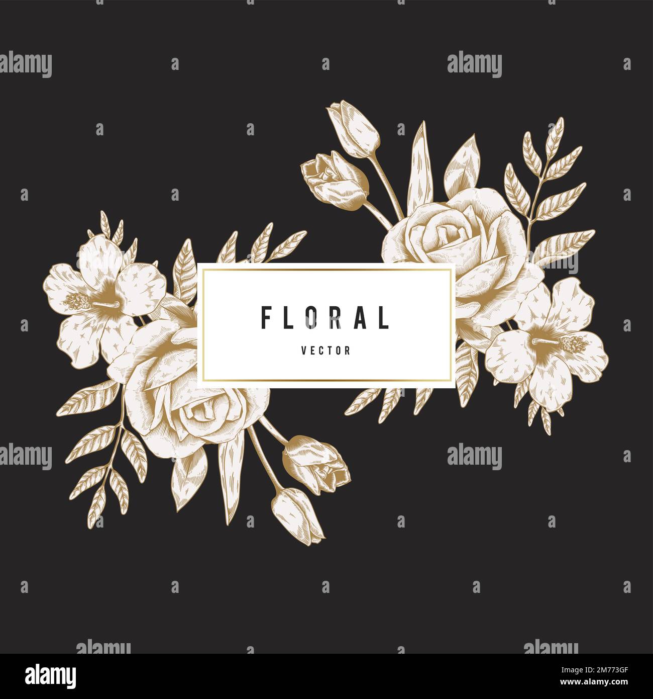 Hand drawn floral rectangle badge vector Stock Vector Image & Art - Alamy