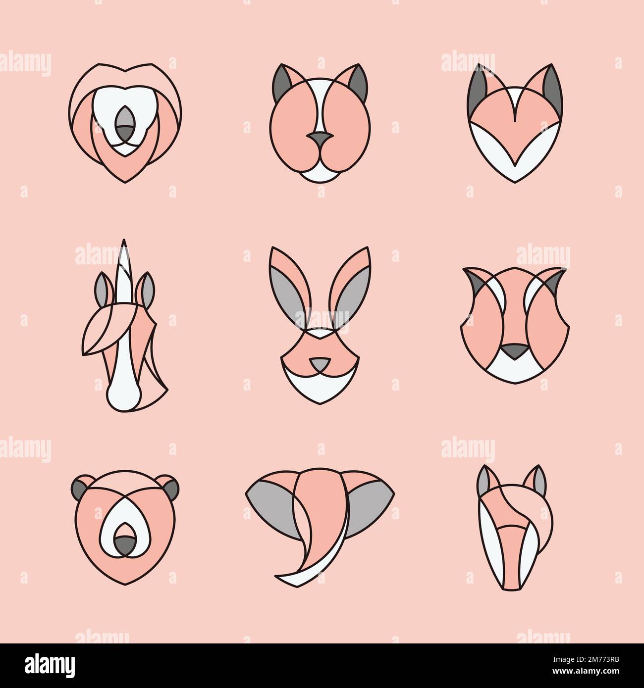 Set of linear graphic of animal heads Stock Vector Image & Art - Alamy