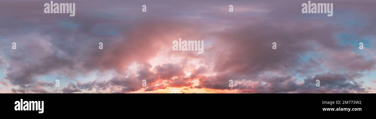 Dark blue sunset sky panorama with pink Cumulus clouds. Seamless hdr ...
