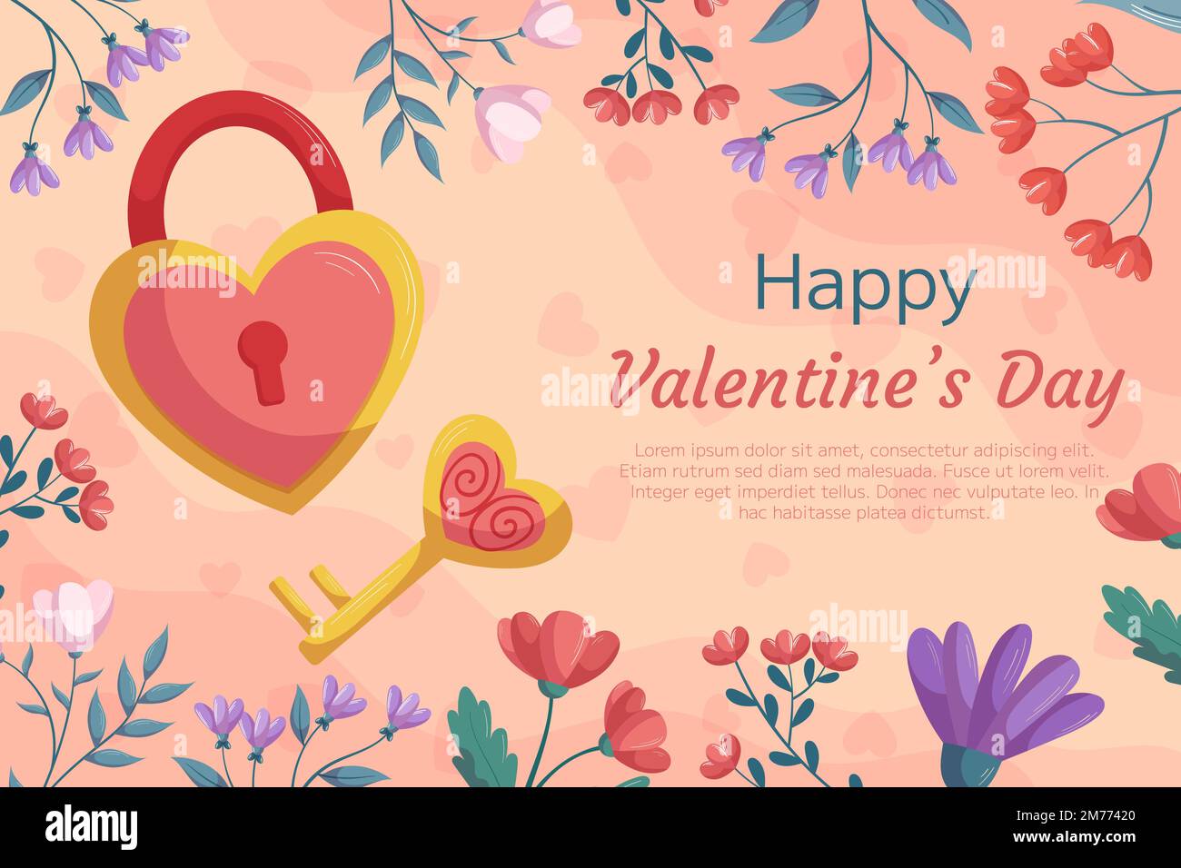 St. Valentines Day background design with Lock and key in heart shape ...