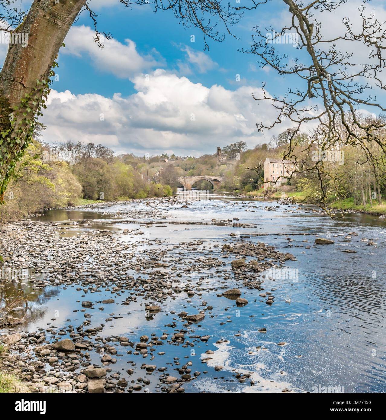 The River Tees towards the County Bridge at Barnard Castle, Teesdale ...
