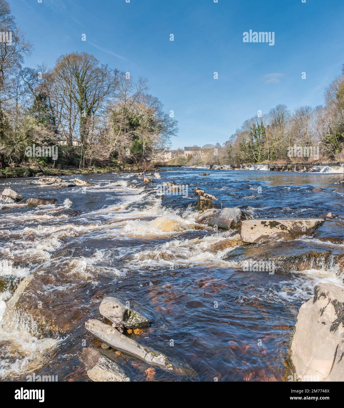 The River Tees at Barnard Castle just downstream from Demesnes Mill ...