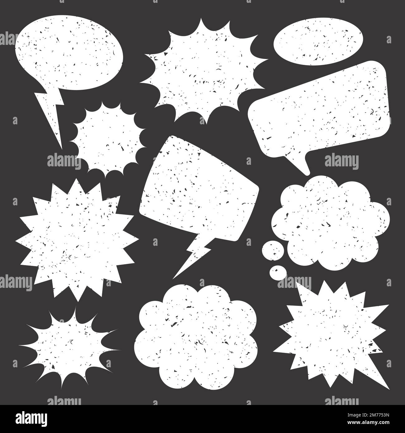 White grunge comic speech bubbles on dark background. Hand drawn retro ...