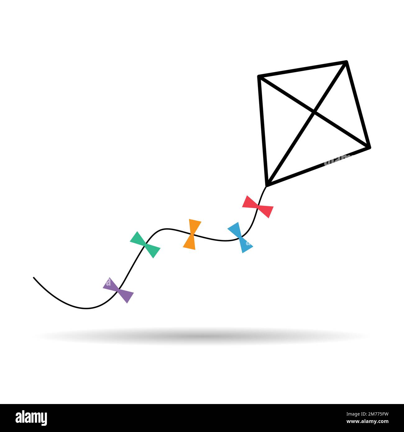 Fly kite icon with shadow, hobby outdoor activity symbol, wind air game ...