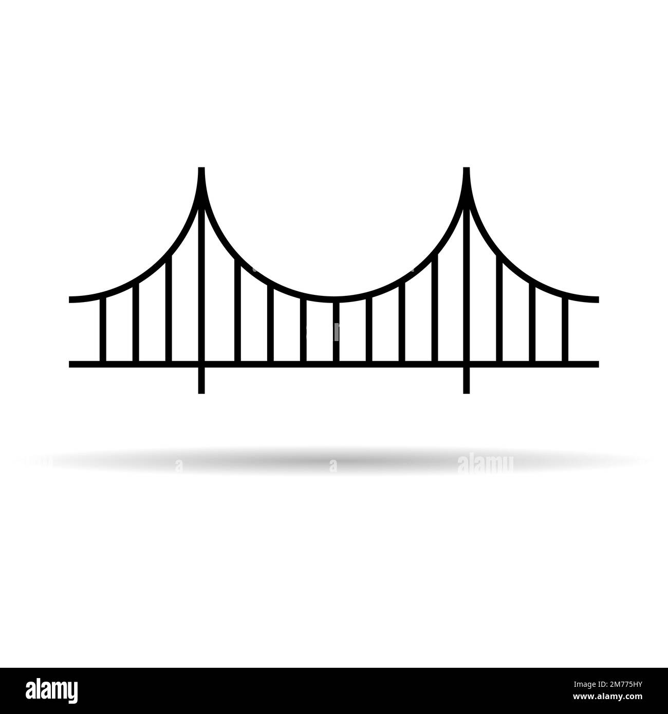 Silhouette bridge icon with shadow, urban architecture design, travel ...