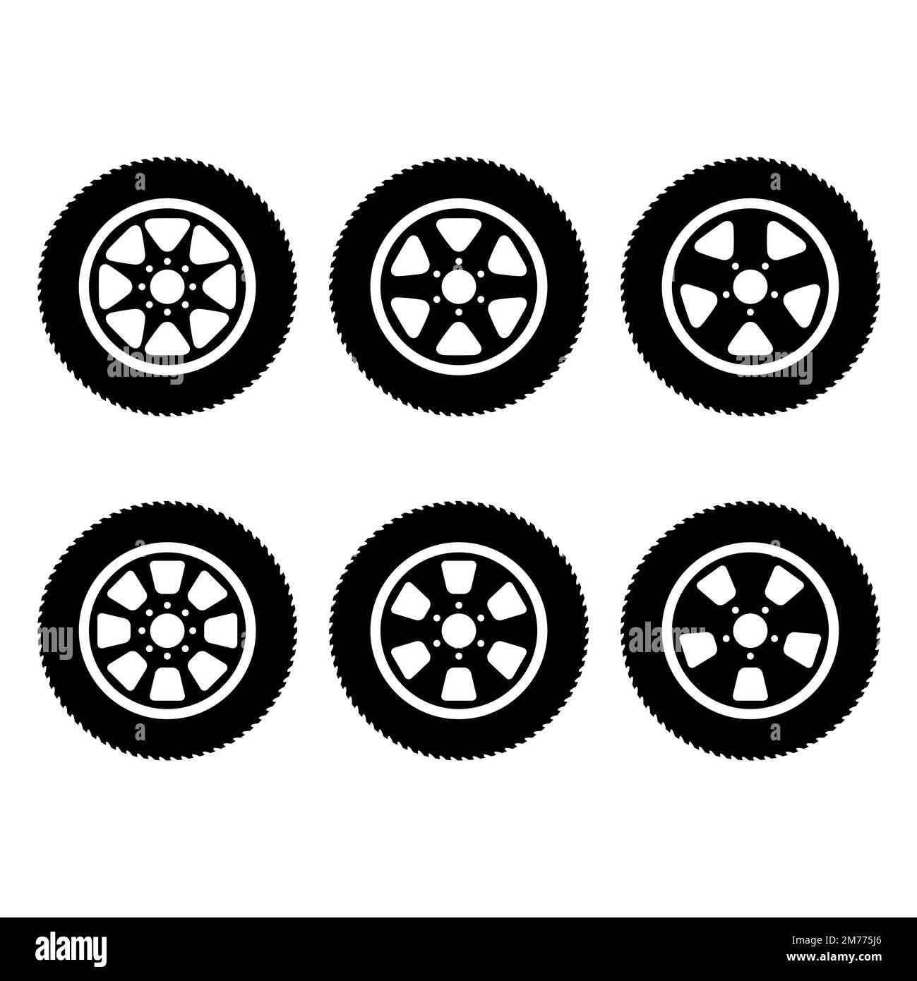 Set of Auto car wheel icon, vehicle tire rim symbol, automotive race ...