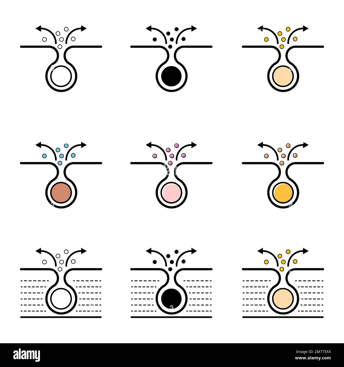 Set of Cleaning pore icon, blackhead dermatology skin problem, acne ...