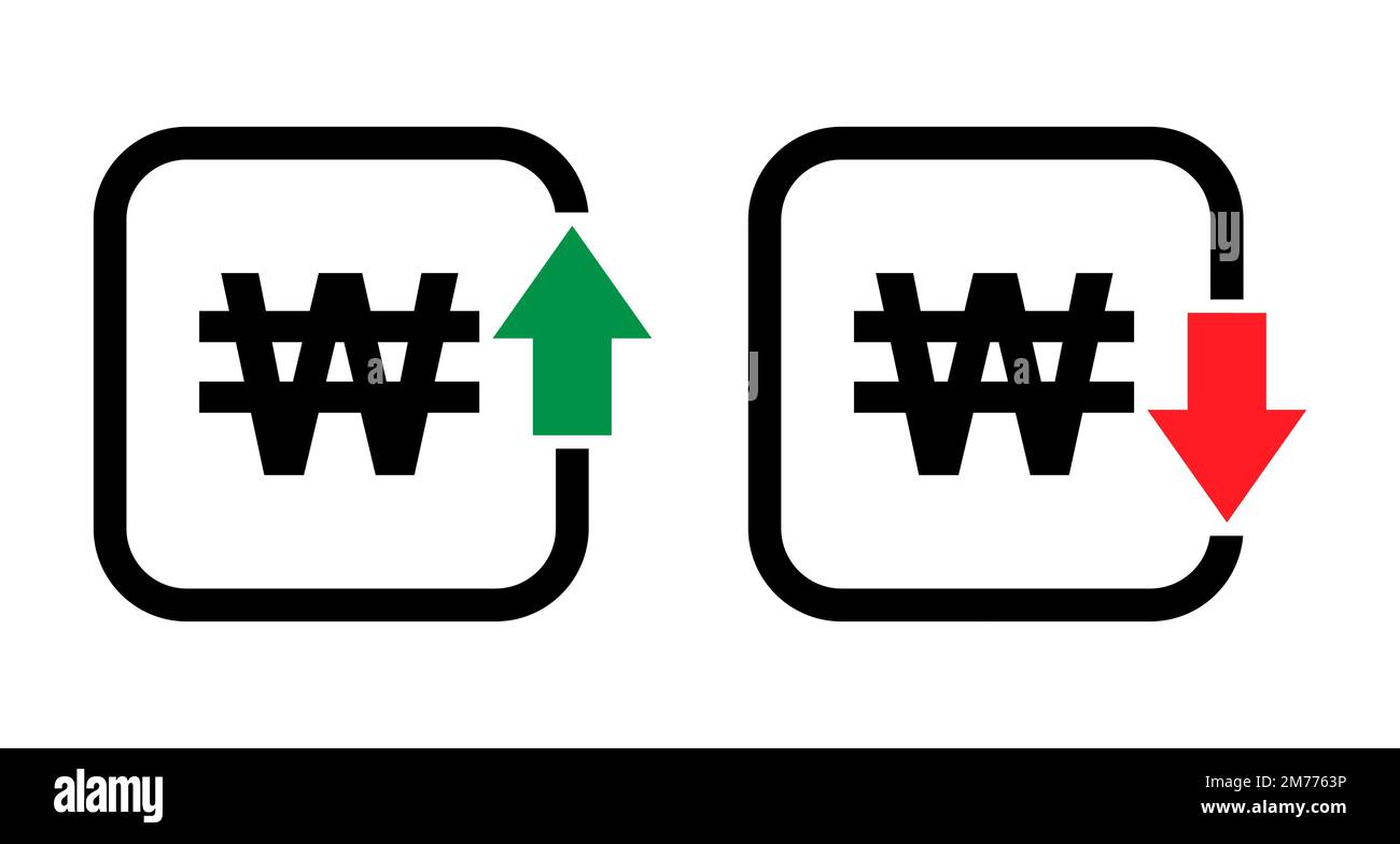 Set of cost symbol won increase and decrease icon. Money vector symbol isolated on background ...