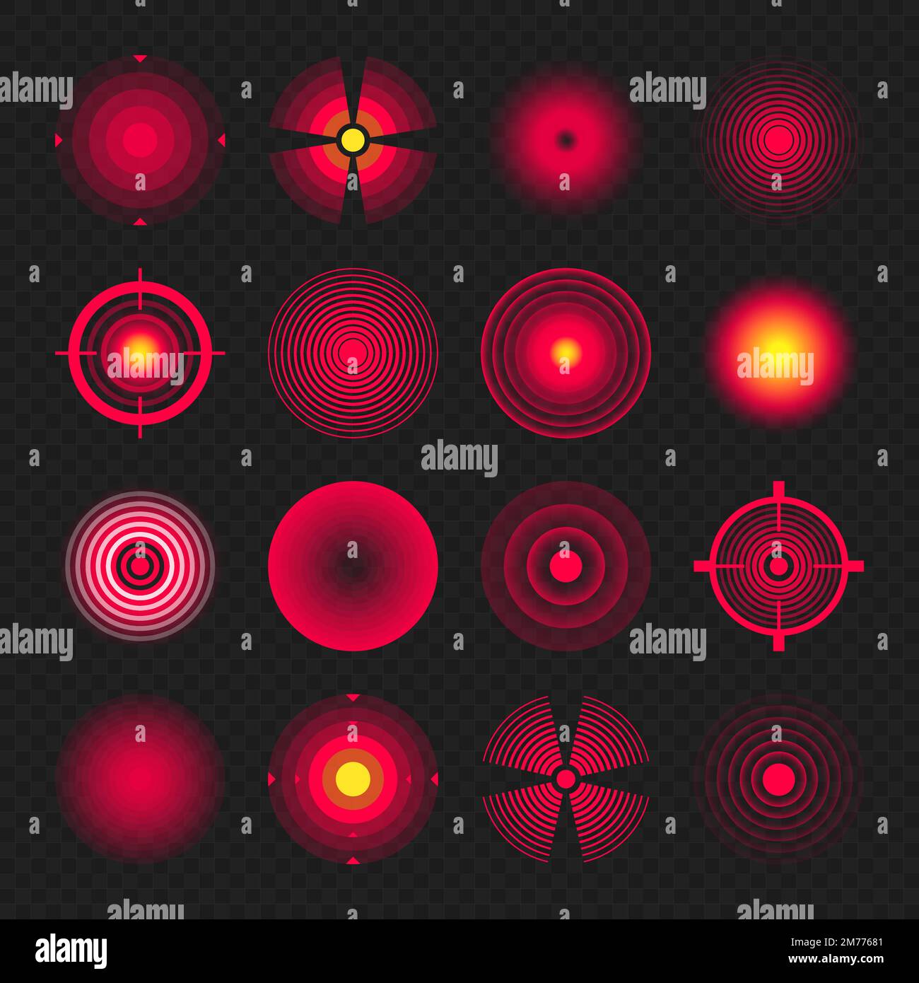 Pain localization marks. Painful area, aching spot. Red circles ...