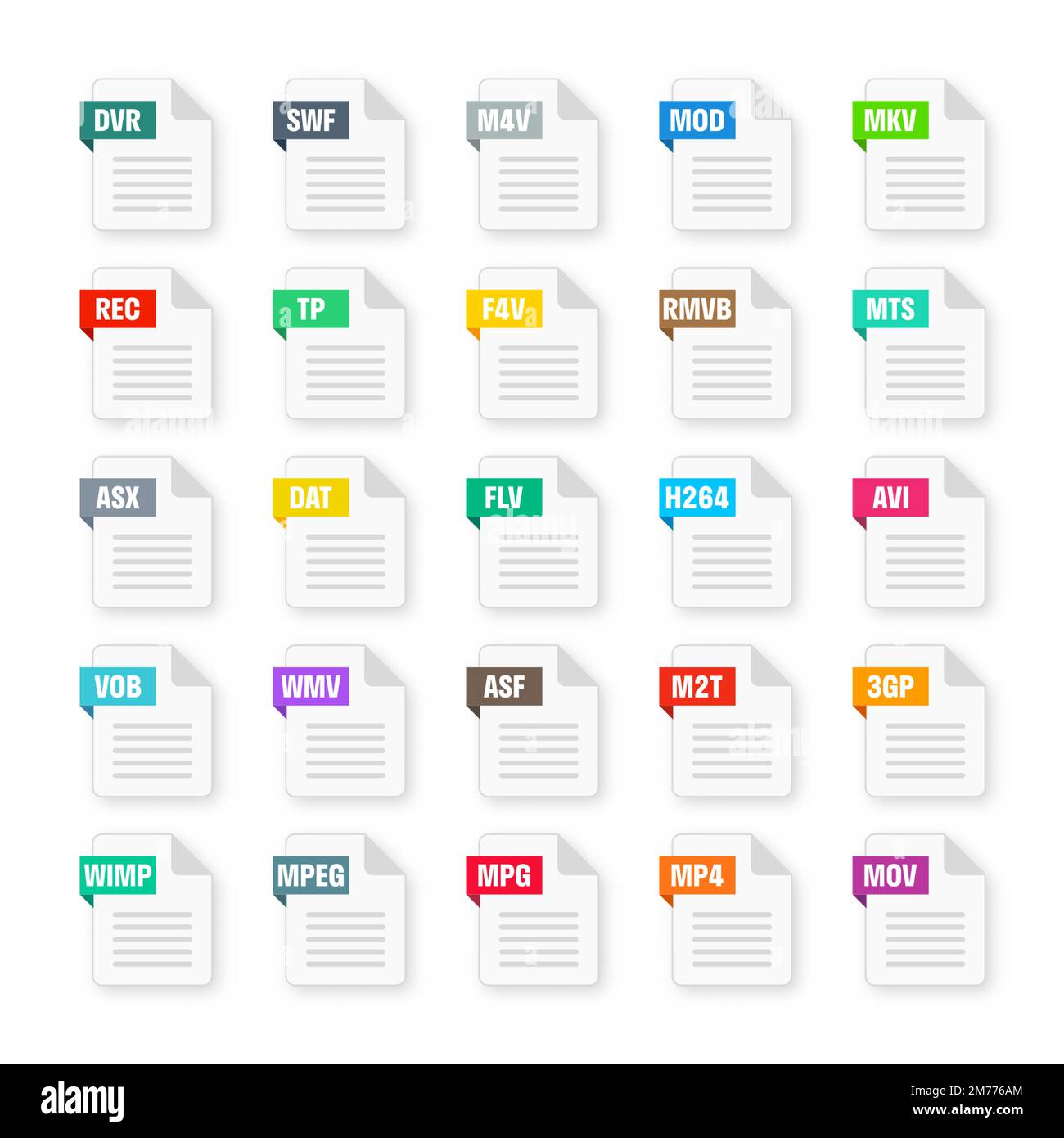 Common system file formats. Document types and extensions. Flat style ...