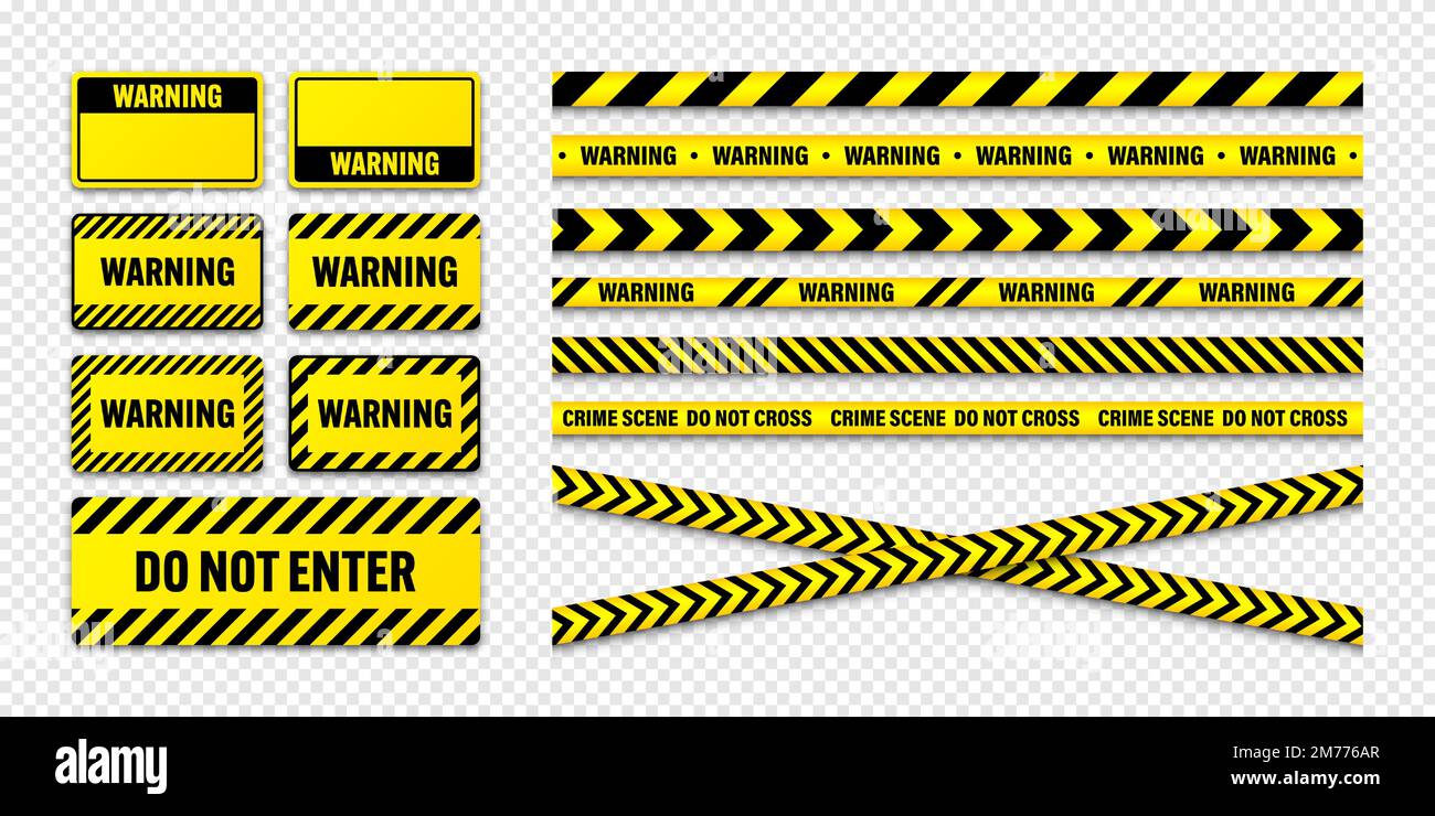 Various barricade construction tapes and warning shields. Yellow police ...