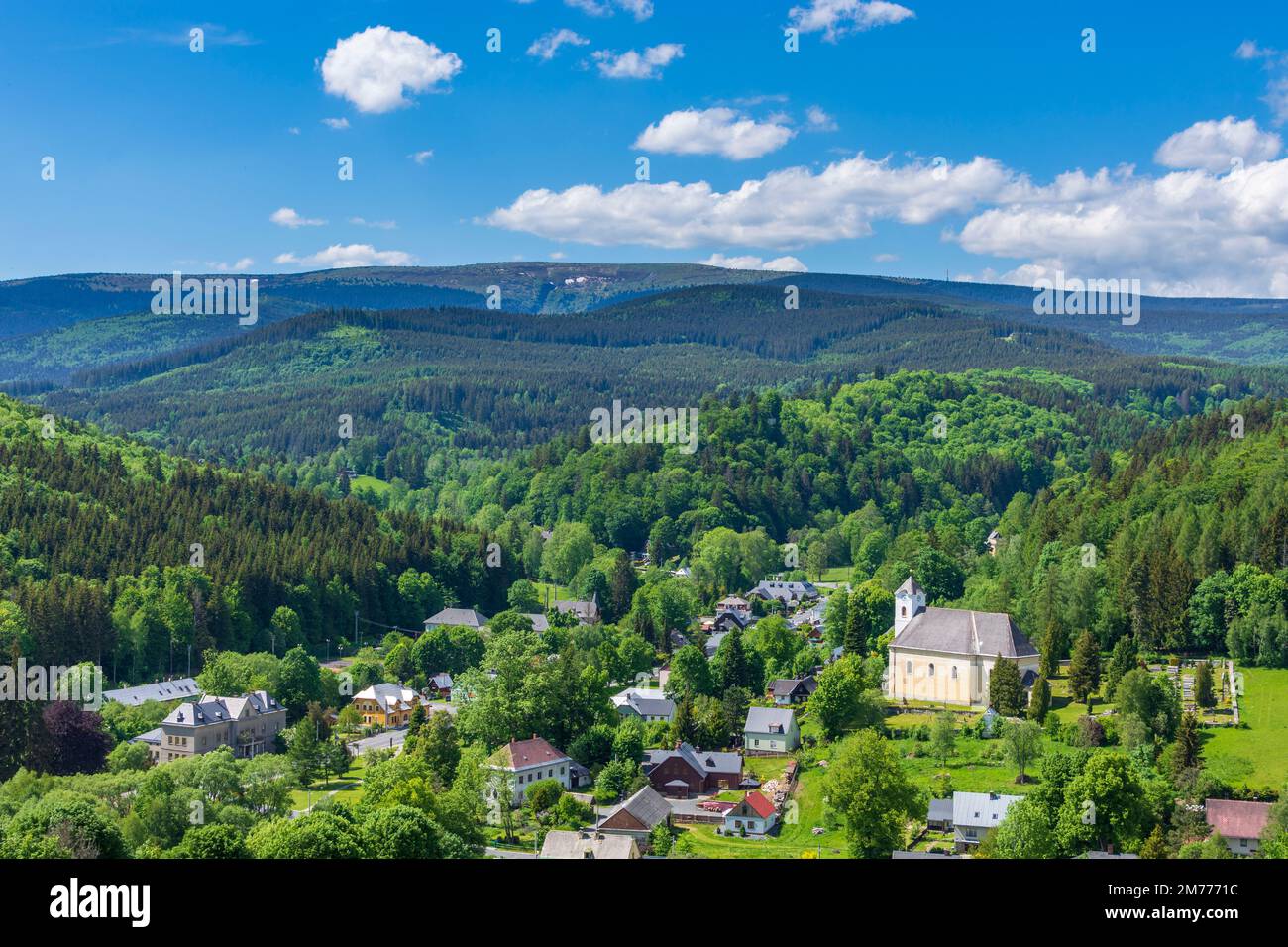 Mala Moravka (Klein Mohrau): Trinity Church, view to mountains Hruby ...