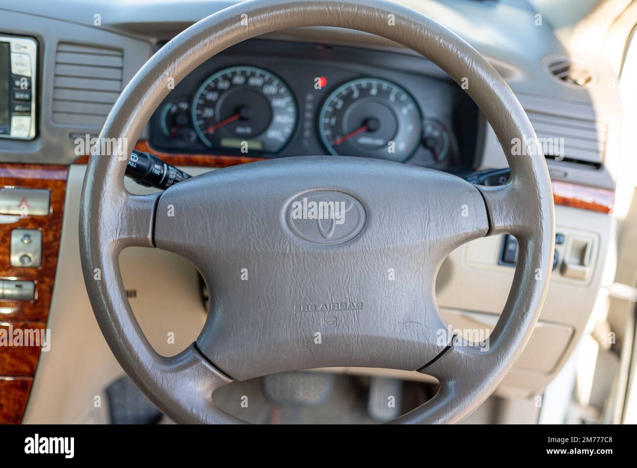 Swat, Pakistan - January 01, 2023: SRS airbag in steering wheel of a ...