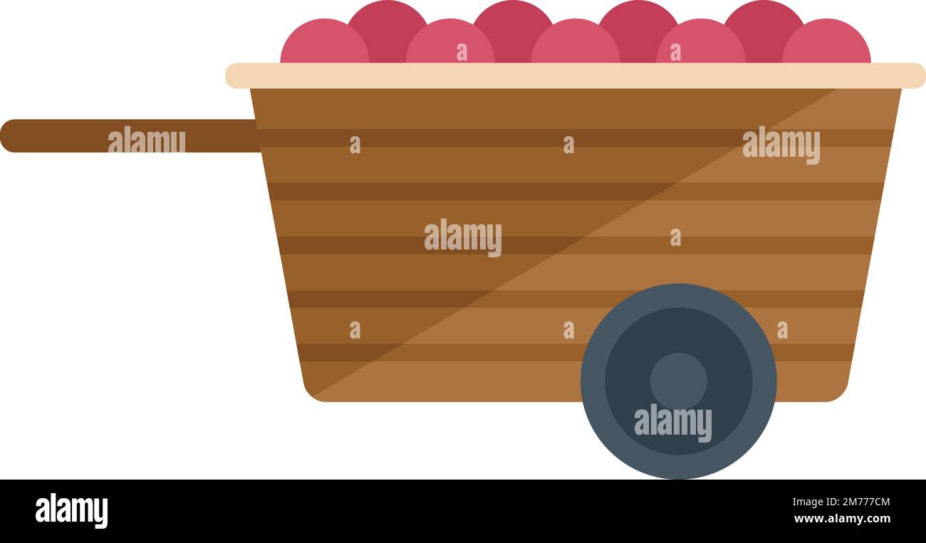Farm wood cart icon flat vector. Garden farming. Food production ...
