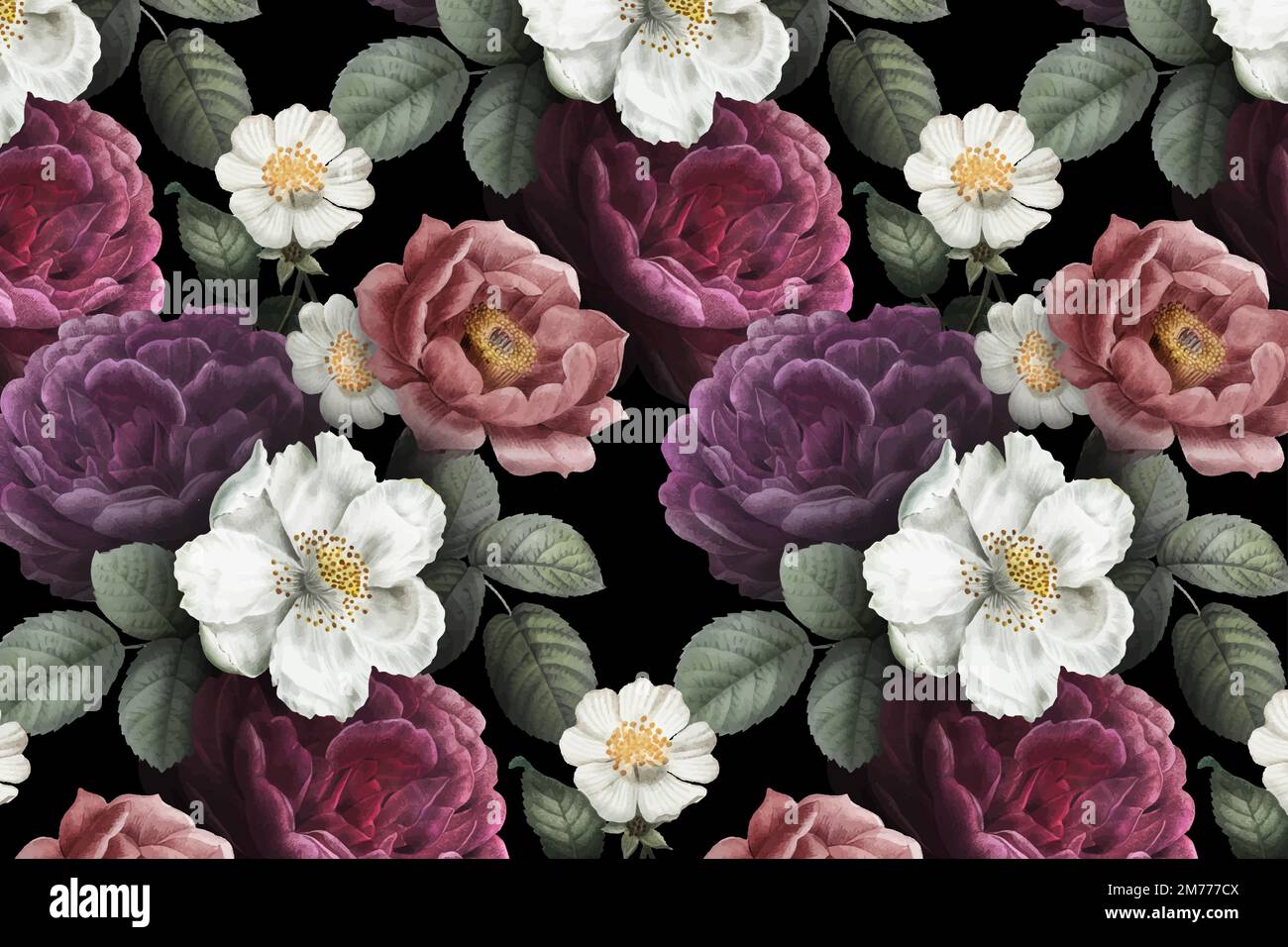 Beautiful hand drawn seamless roses background vector Stock Vector ...