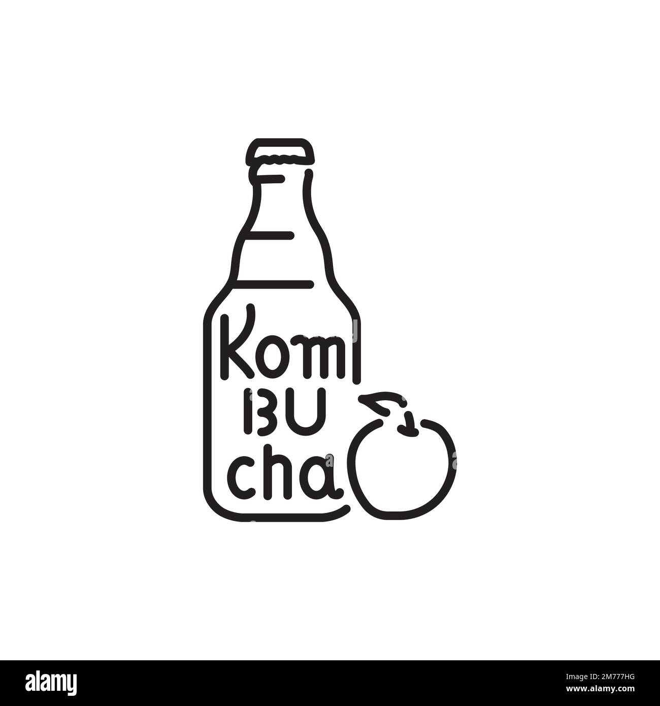 Kombucha homemade tea in bottle color line icon. Japanese fermented ...