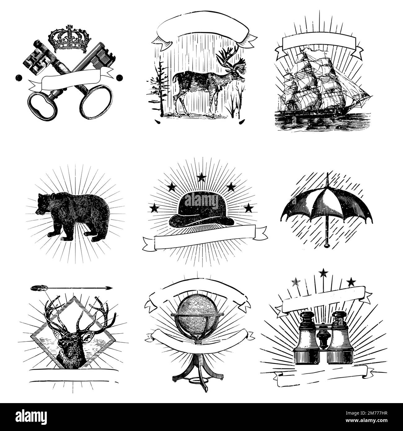 Wanderlust badge Black and White Stock Photos & Images - Alamy