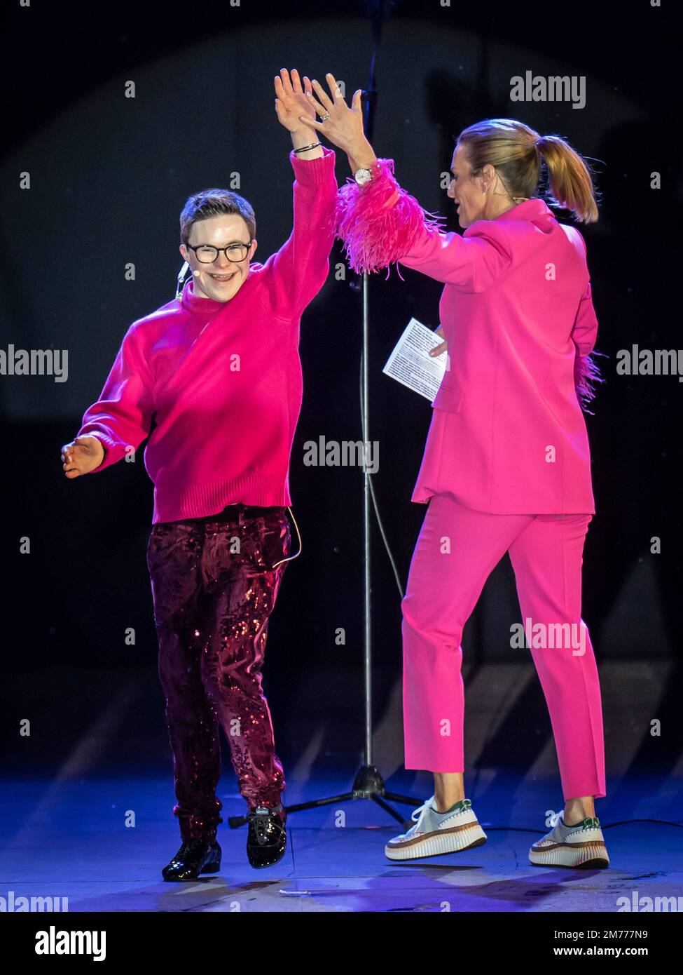 Strictly Come Dancing star George Webster and Gabby Logan on stage ...