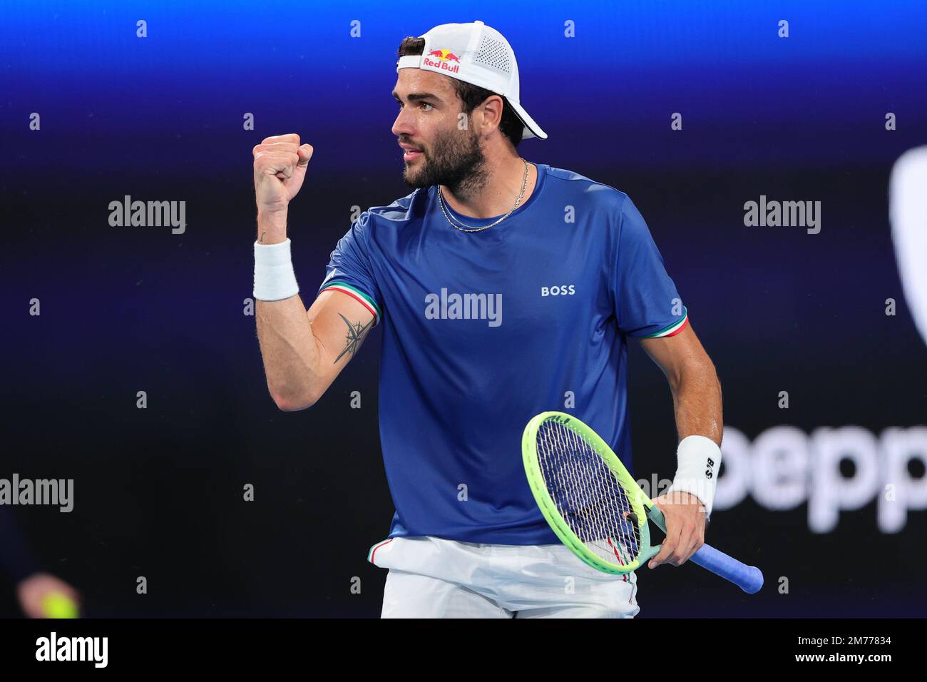 Sydney, Australia. 08th Jan, 2023. Matteo Berrettini of Italy reacts during the Final between ...