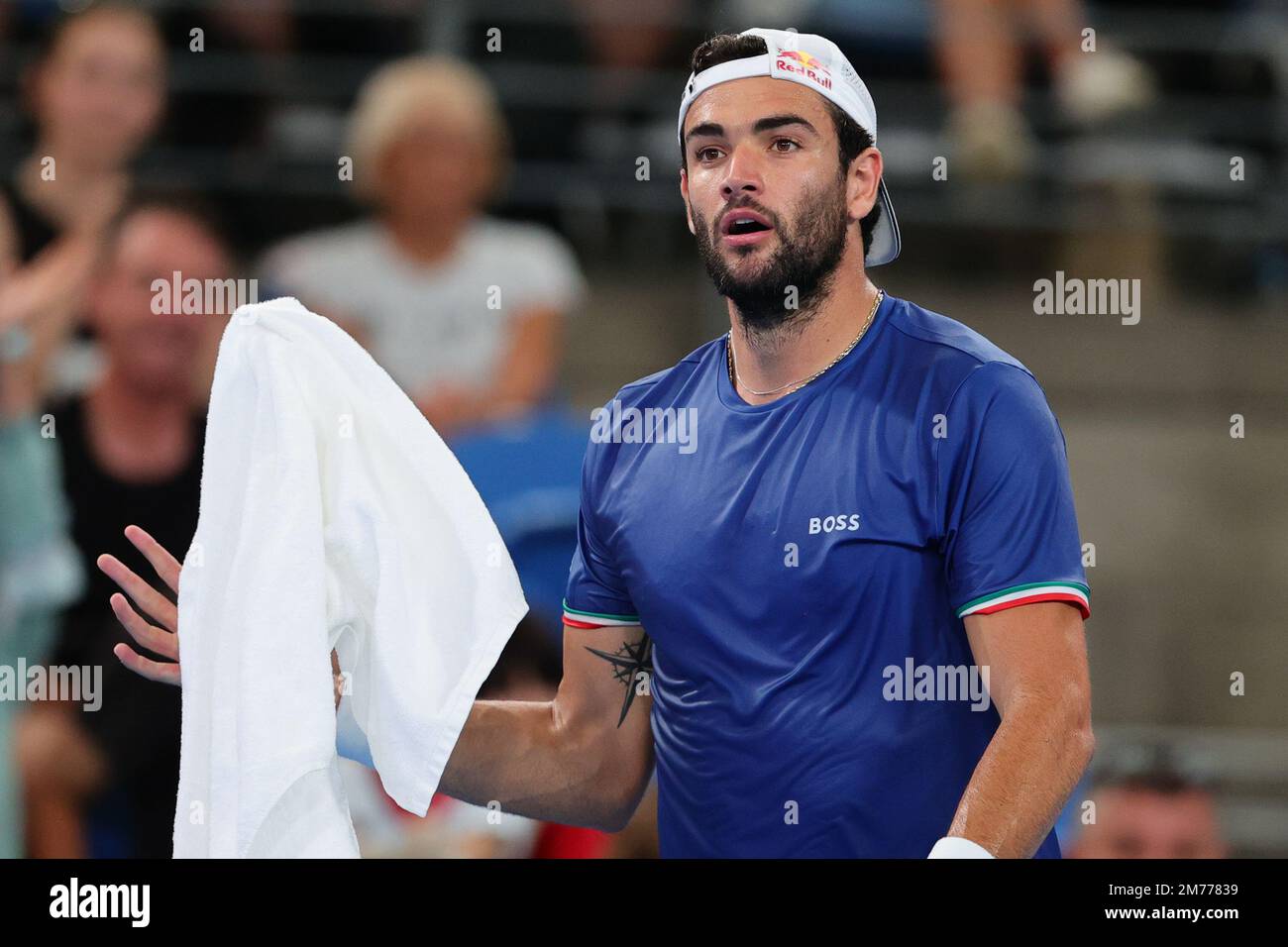 Sydney, Australia. 08th Jan, 2023. Matteo Berrettini of Italy reacts during the Final between ...