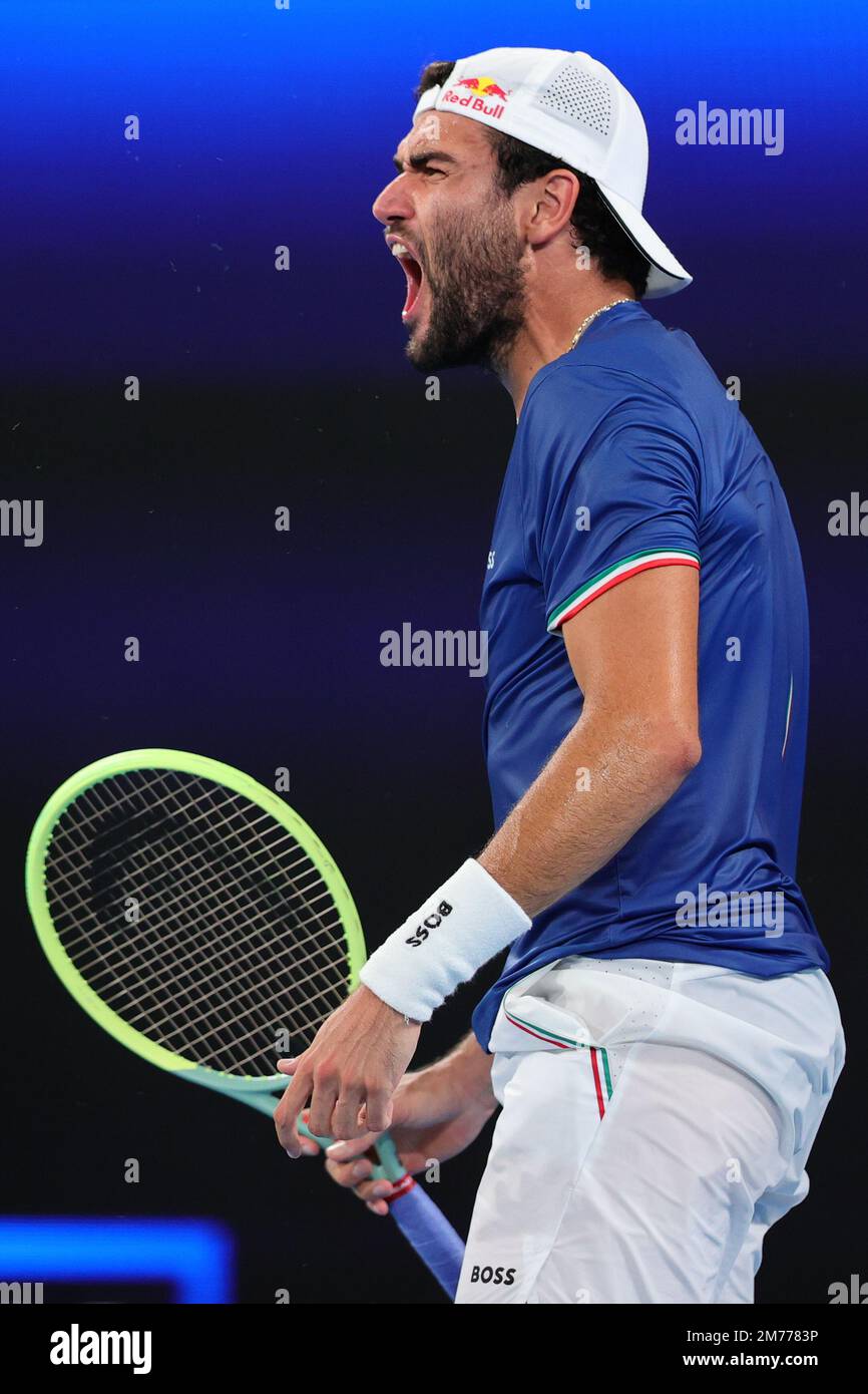 Sydney, Australia. 08th Jan, 2023. Matteo Berrettini of Italy reacts during the Final between ...
