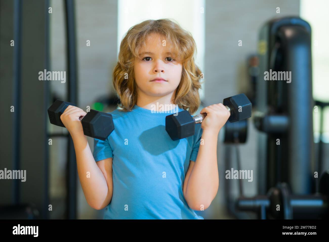 Kids sports exercises. Healthy kids life and sport concept. Portrait of ...