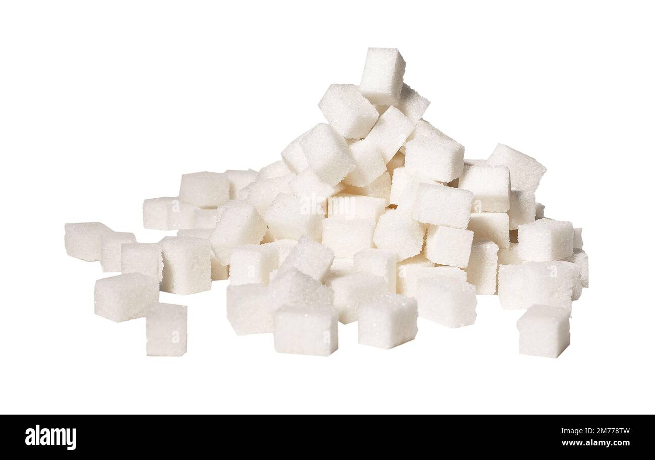 Refined sugar cubes pieces in pile, heap. Lot of sweet blocks isolated ...