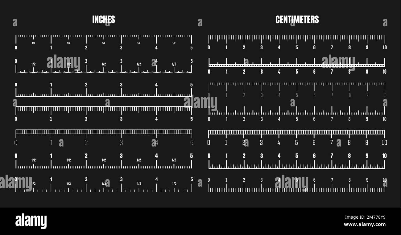 Realistic white centimeter and inch scale for measuring length or ...