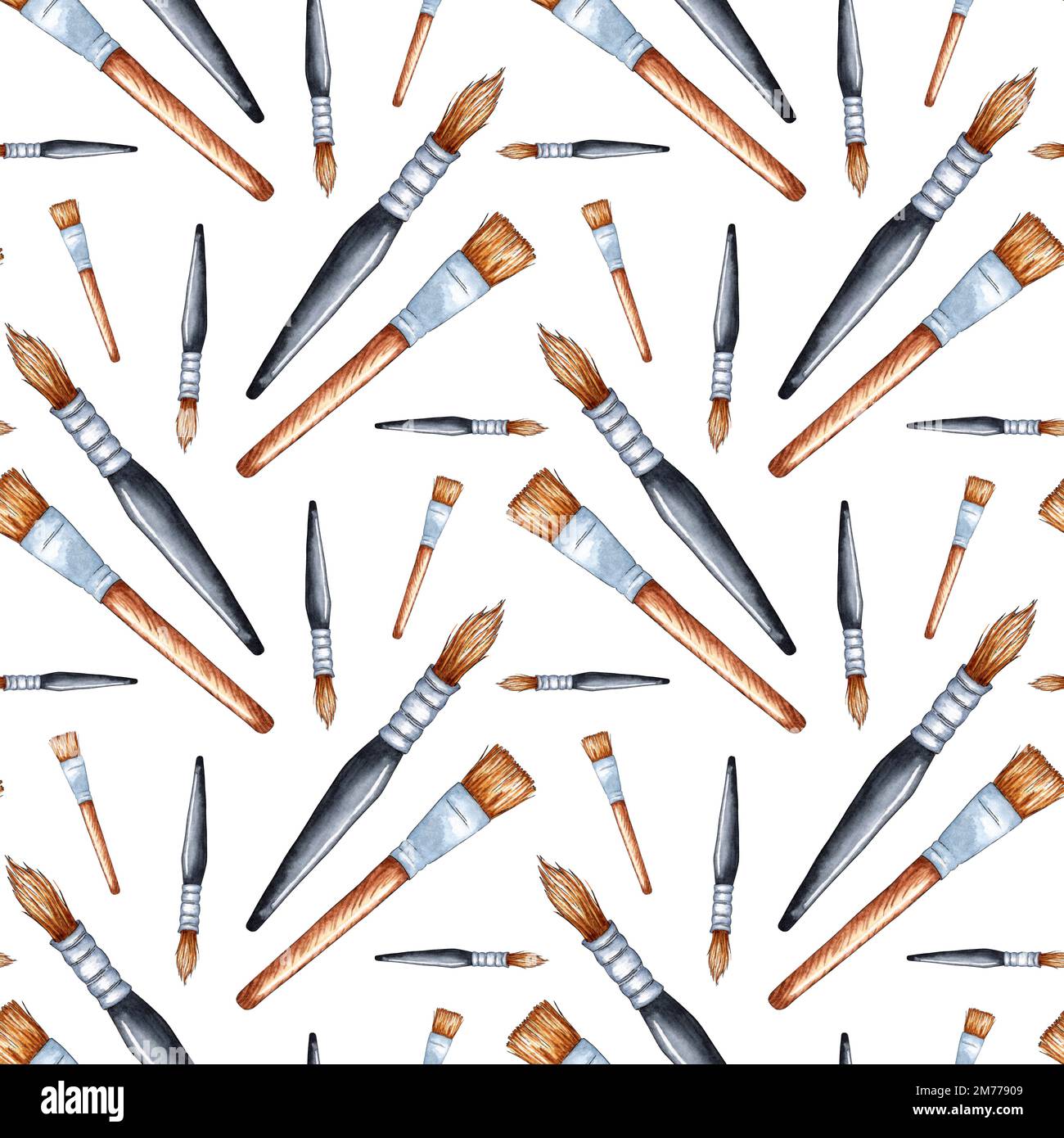 Watercolor illustration of a pattern of brushes for painting. "Back to ...