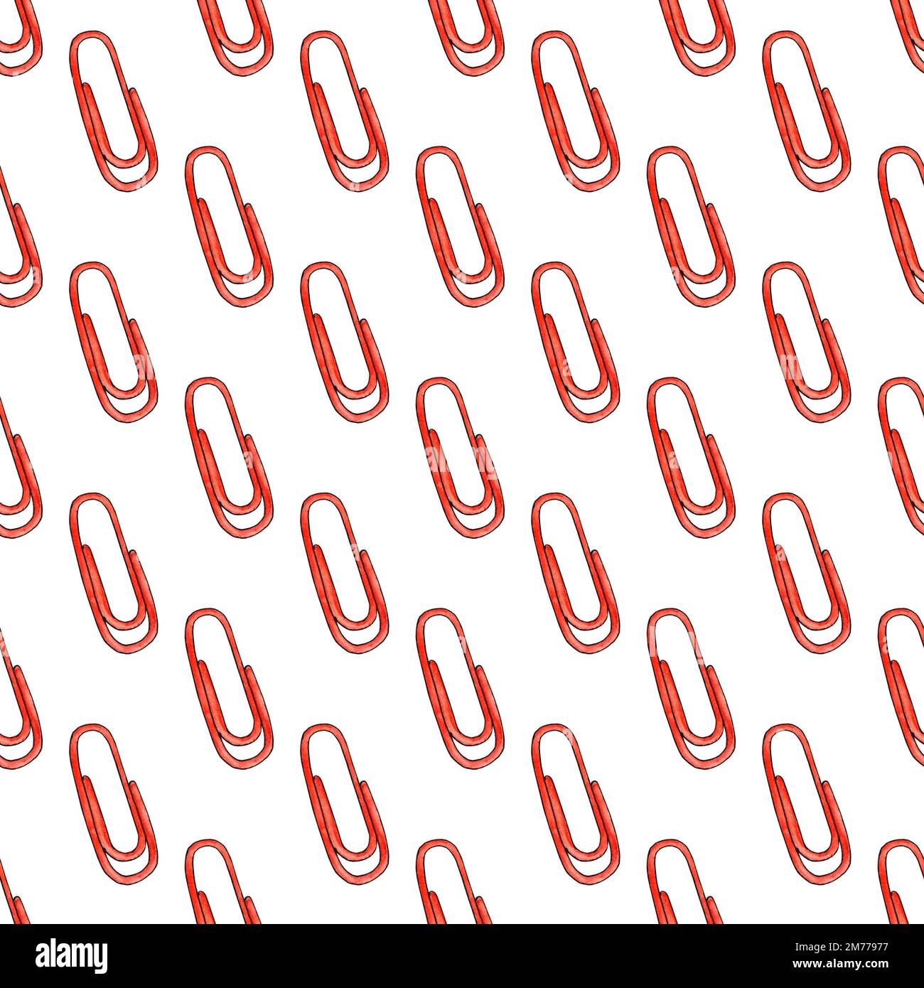 Watercolor illustration pattern of red paper clips. Collection of ...