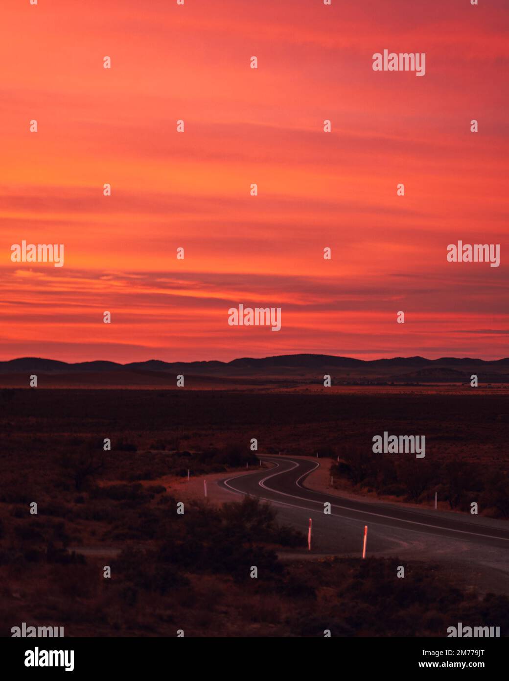 Sunrise over a road in the Flinders Ranges in South Australia Stock ...