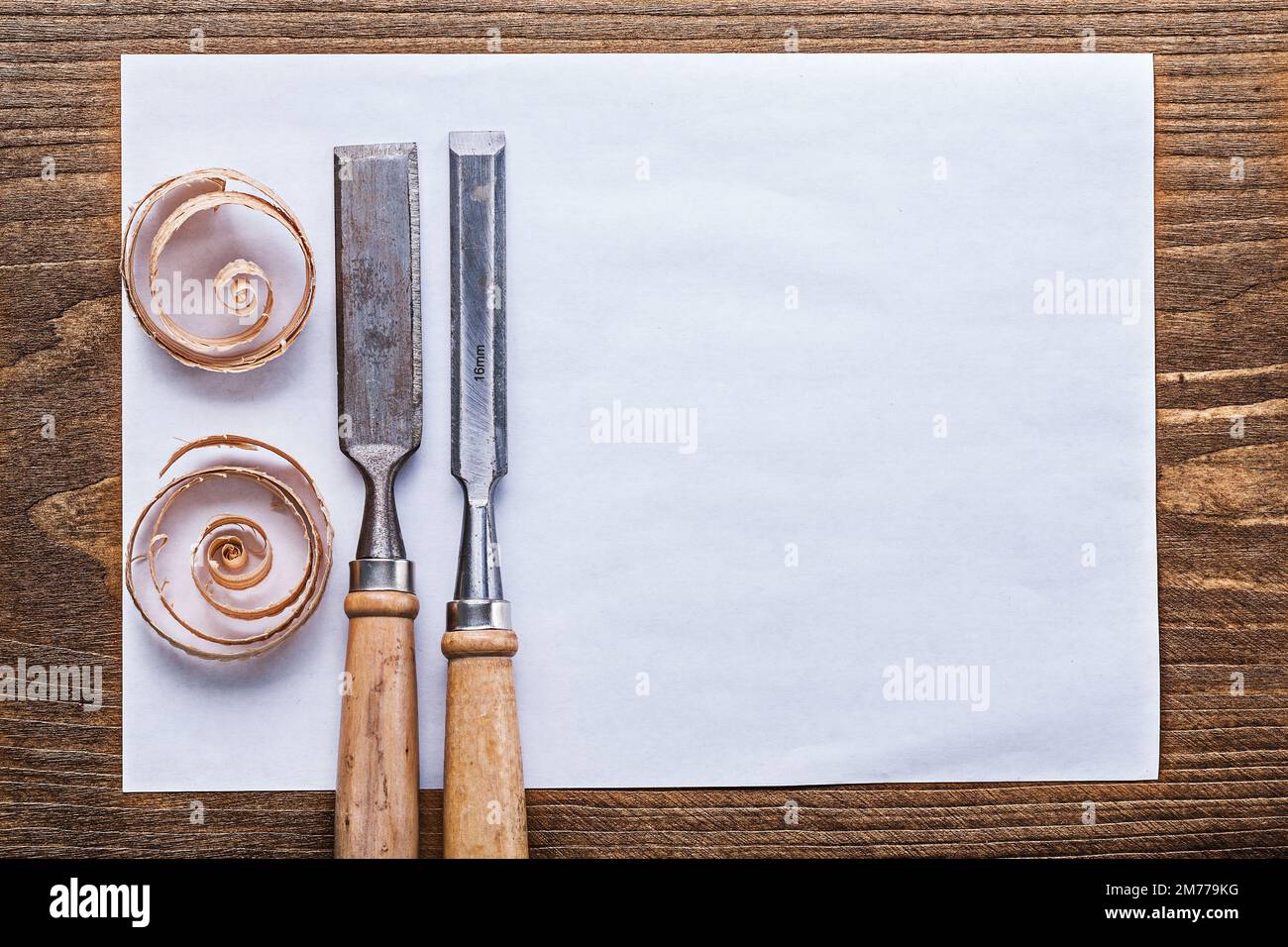Clean sheet of paper planning chips flat chisels construction concept ...