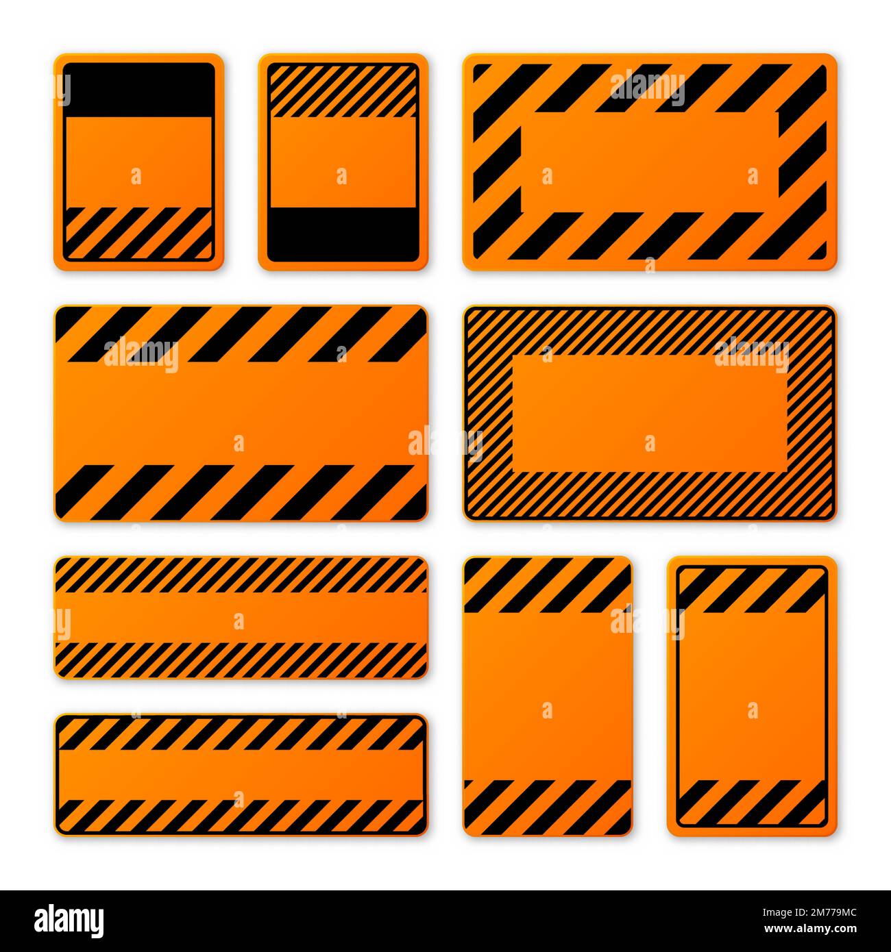 Various blank orange warning signs with diagonal lines. Attention ...