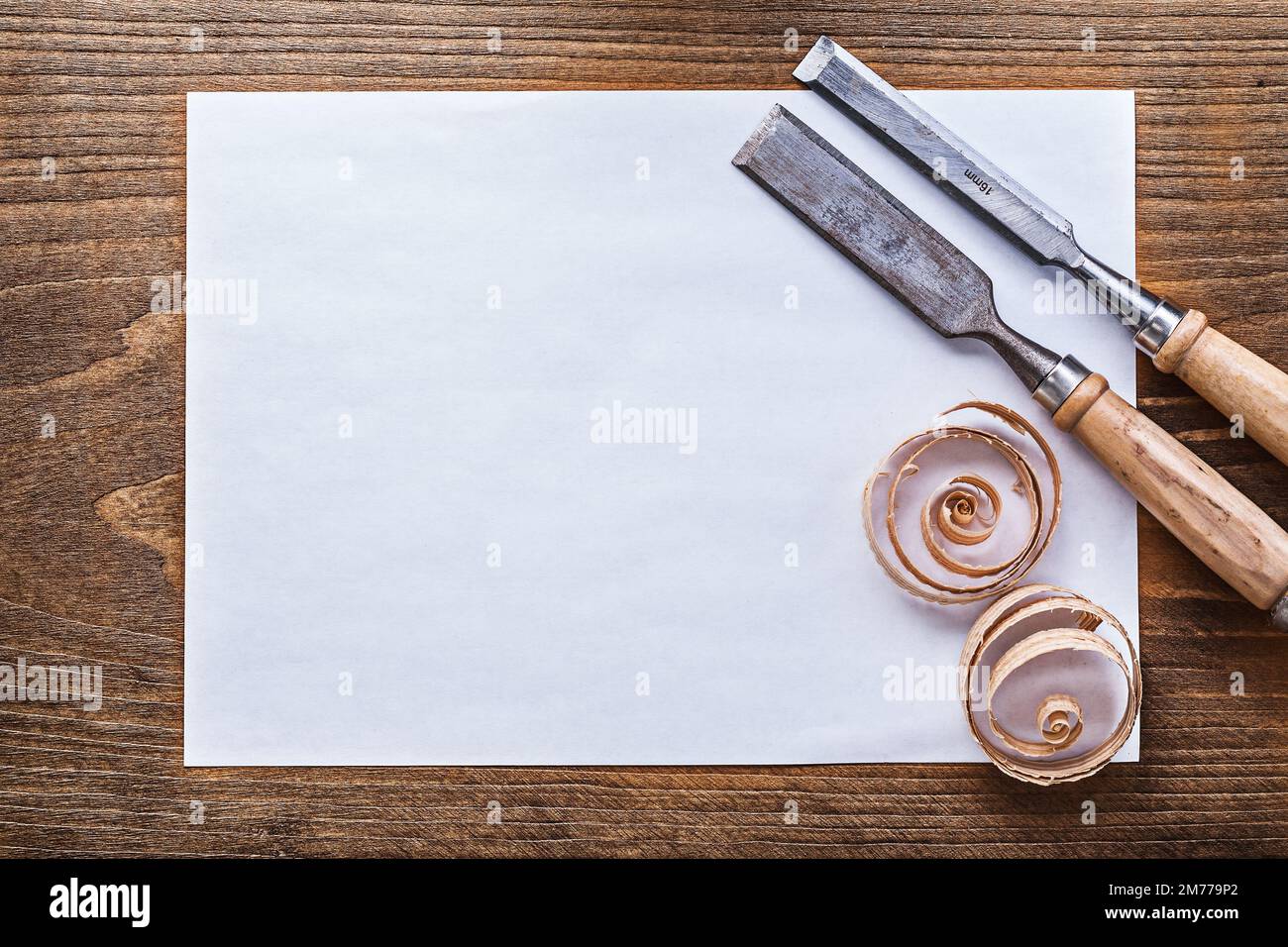 Clean sheet of paper planning chips firmer chisels construction concept ...