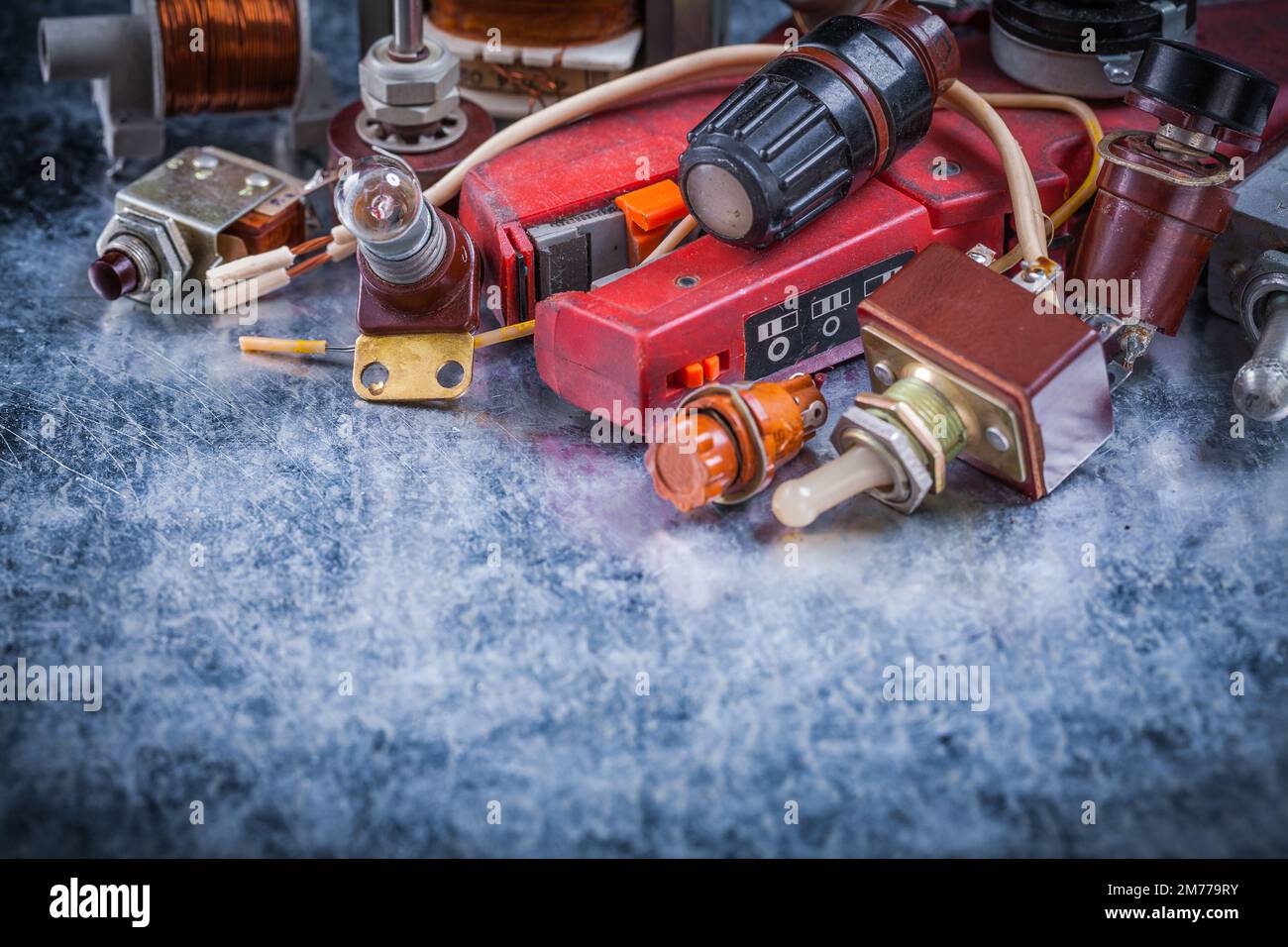 Close up view of electric devices vintage electricity concept Stock ...